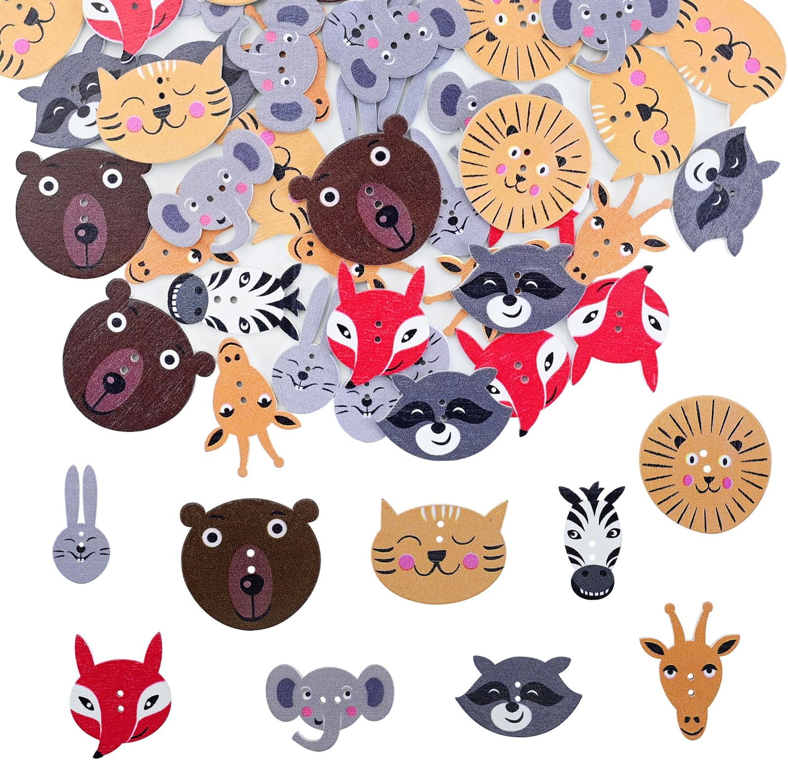 Amazon.com: Ksheria 50 Pcs Animal Wooden Buttons Children's Buttons for ...
