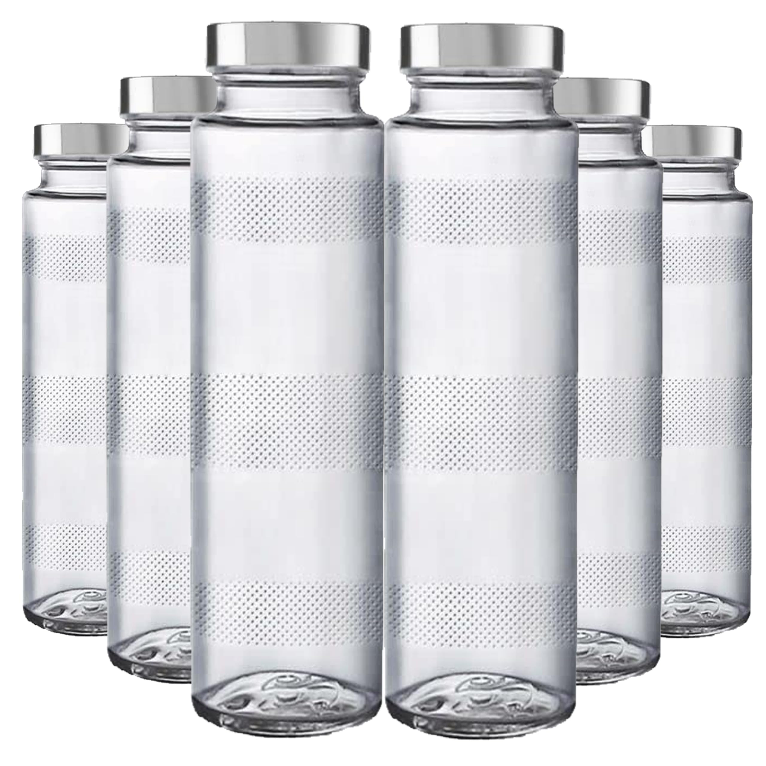 Crystal Mart Set of 6 Glass Water Bottle with Leak-Proof Airtight ...