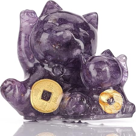 Amazon.com: Reyife Crystal Lucky Cat Figurine Hand Carved Mother and ...