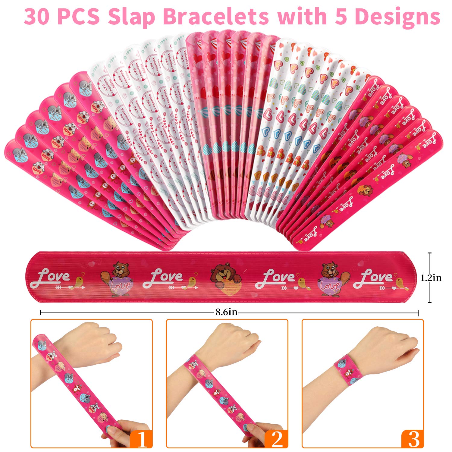 Snapklik.com : Mibor Valentines Day Cards For Kids - 30 Slap Bracelets ...