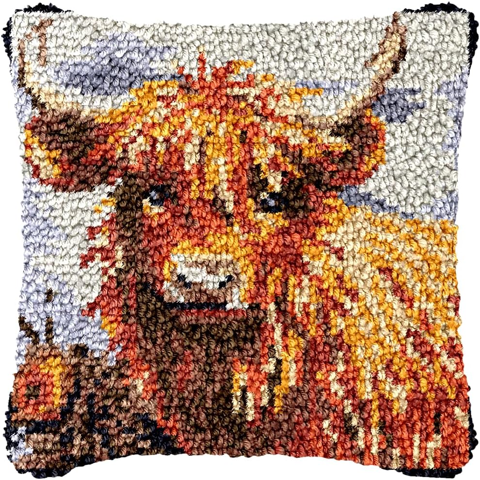Amazon.com: Brown Highland Cow Cattle Latch Hook Kits Pillow Crochet ...
