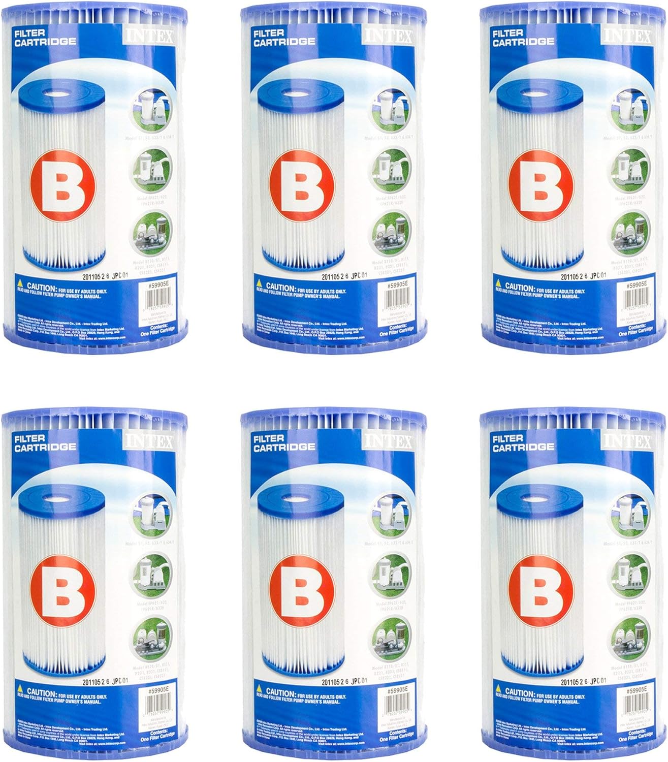 Intex Full Case of 6 Brand Type B Pool Filter Cartridges Model 51, 633 ...
