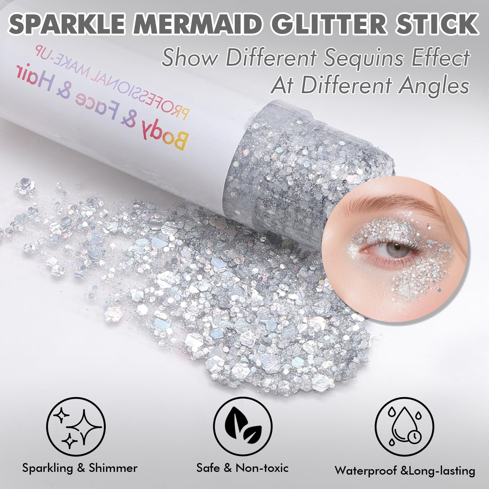 Snapklik.com : Silver Body Glitter Stick, Mermaid Sequins Glitter Stick ...