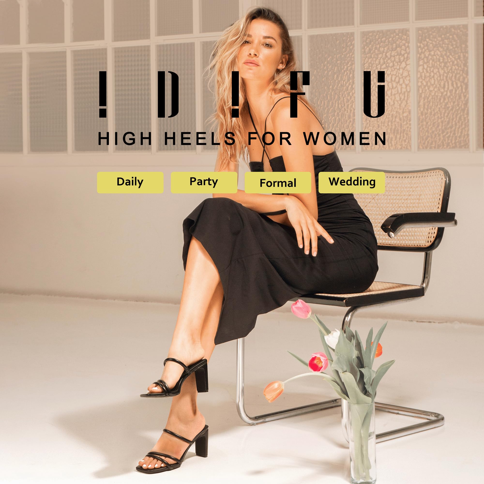 Snapklik.com : IDIFU Black Strappy Heels High Chunky Block Heels Square ...