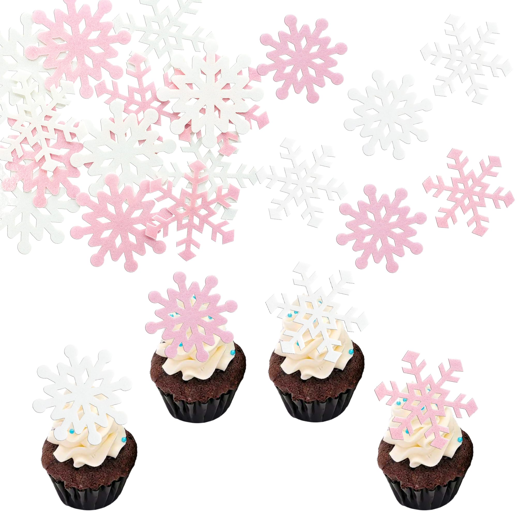 Amazon.com: Gyufise 60Pcs Edible Snowflakes Cupcake Toppers Snowflakes Cake Decorations Wafer ...