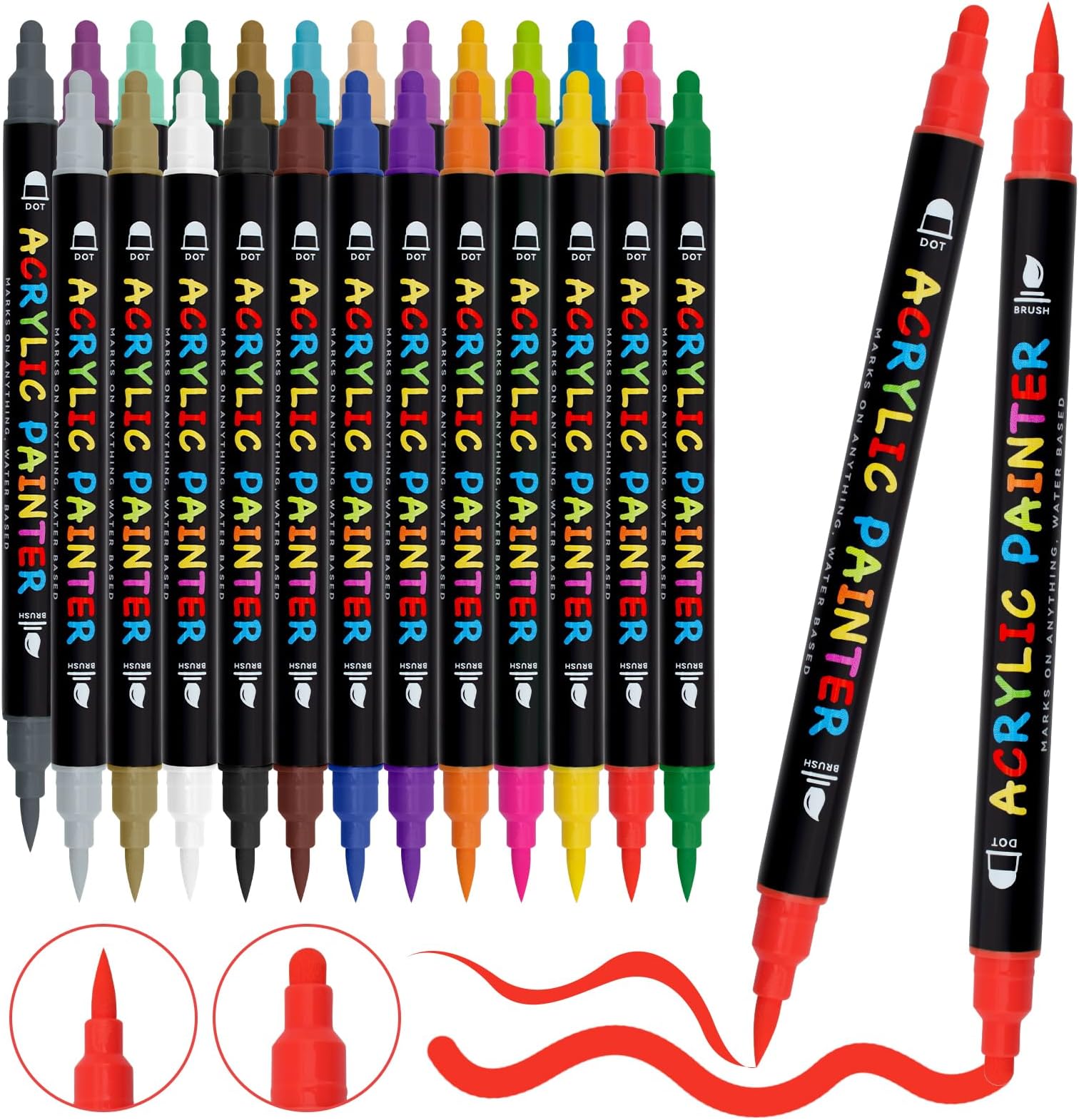Amazon.com: Arrtx Acrylic Paint Pens Paint Markers 32 Colors, Dual Tip ...