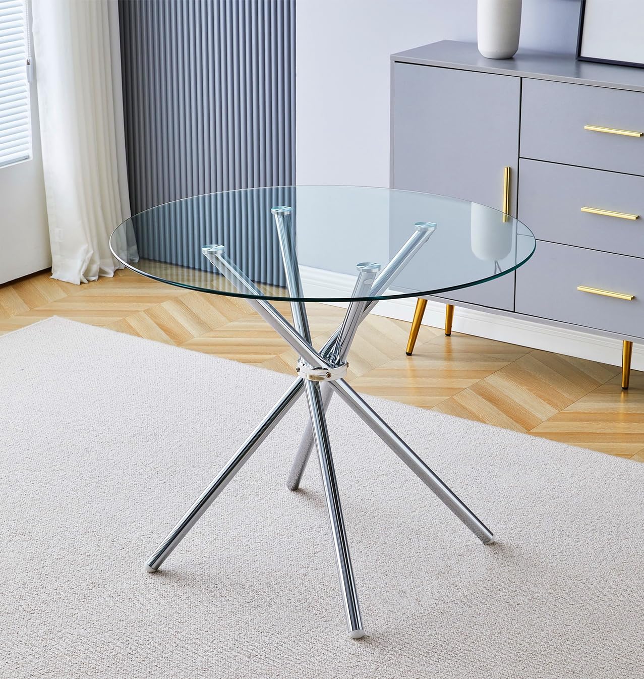 Hallowood Furniture Cullompton Small Glass Dining Table, Round Table ...