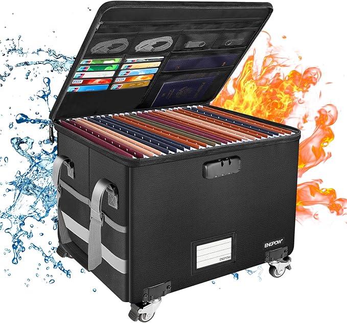 ENGPOW Fireproof Document Box on Wheels Filing Box Lockable Document ...