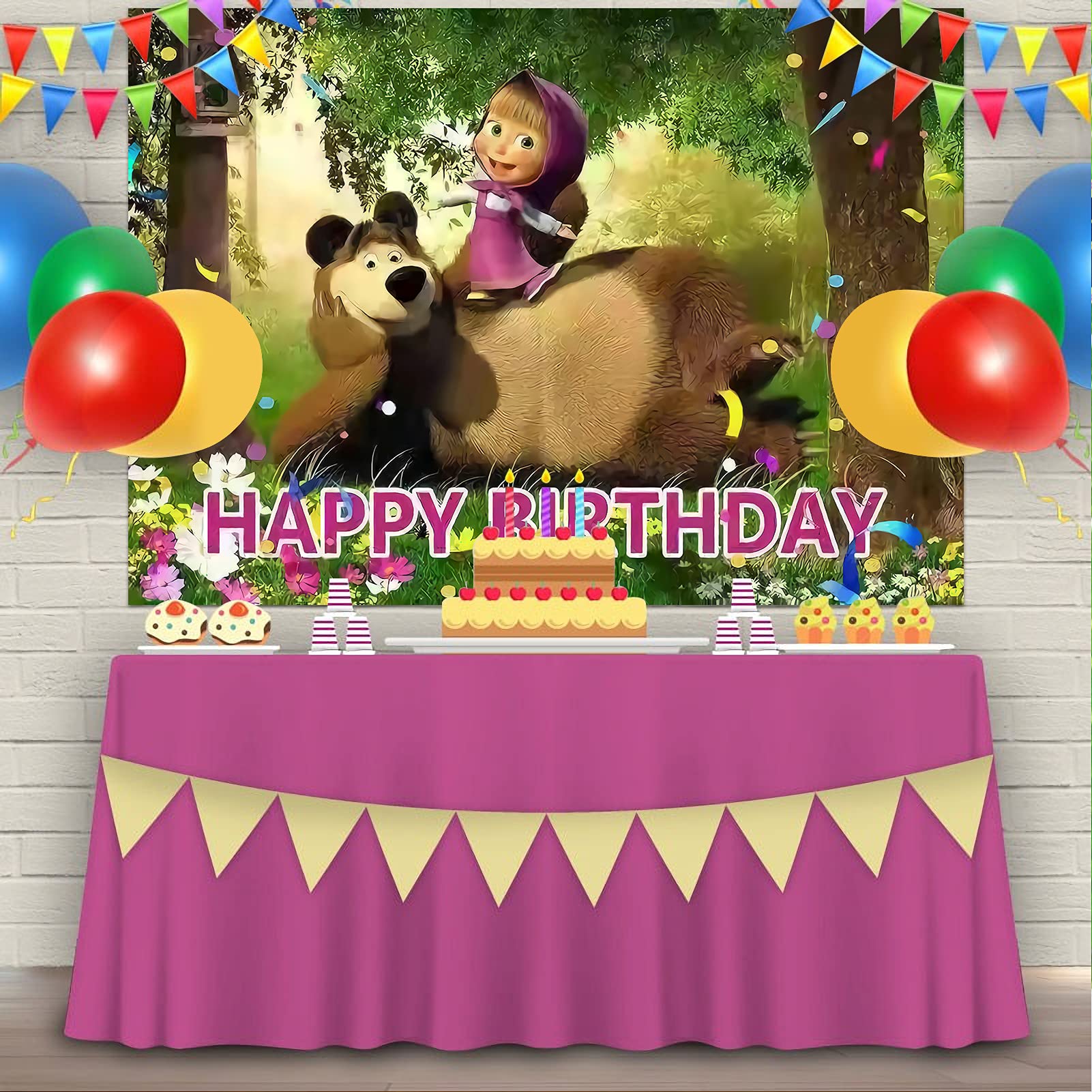 Masha and the bearBackdrop,Masha and the bear Party Decoration Supplies ...