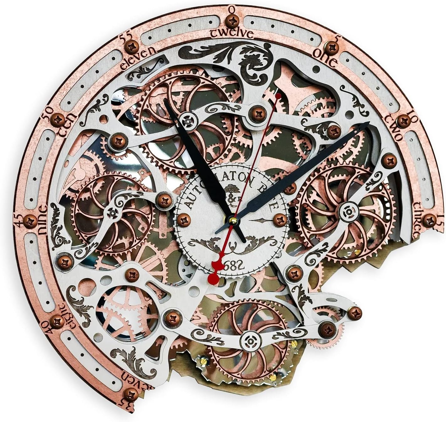 Amazon.com: Wall Clock Automaton Bite “1682 White and Copper” Large and ...