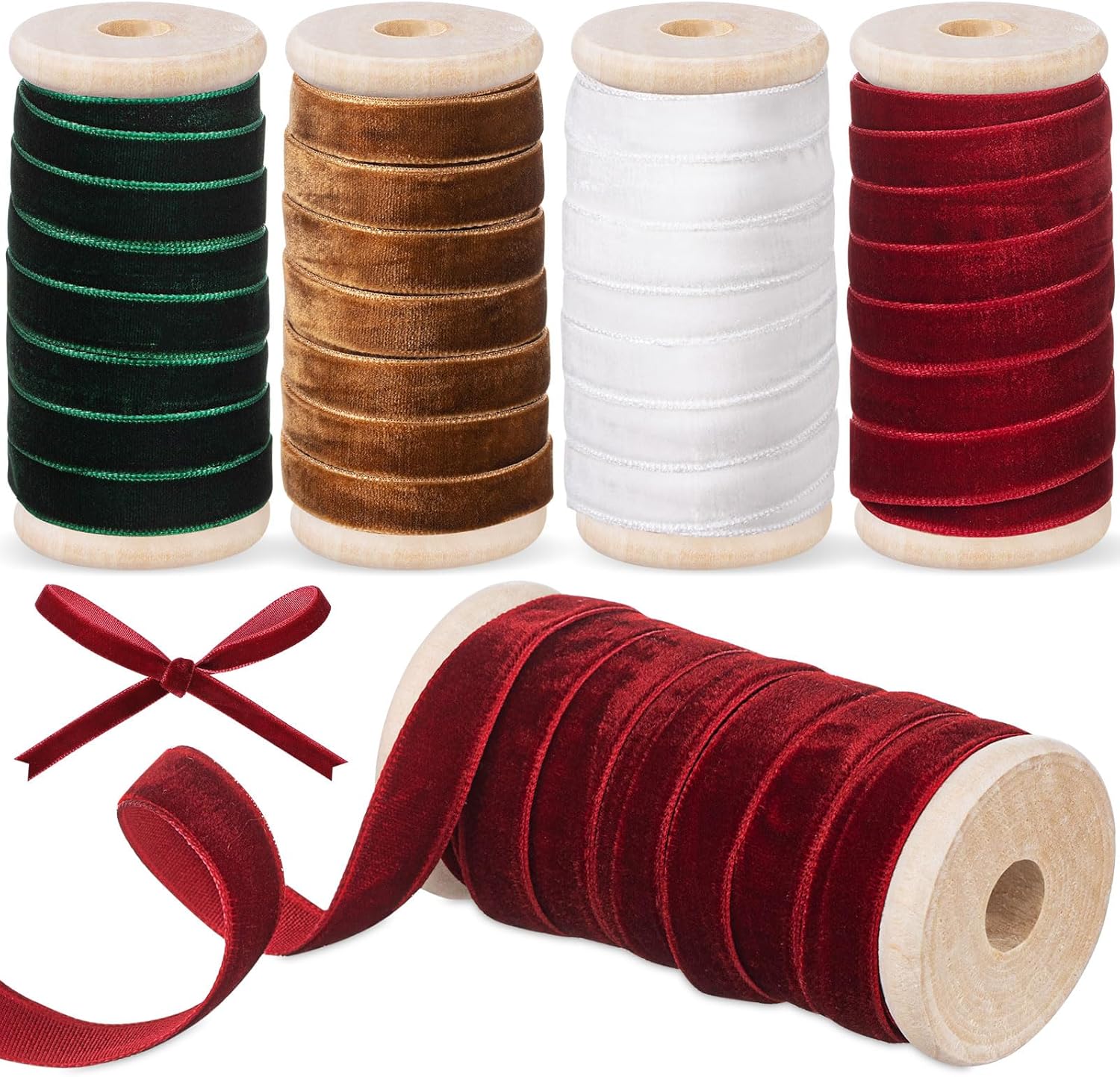 Amazon.com: Chuangdi 4 Roll 30 Yards Christmas Velvet Ribbon Set 3/8 ...