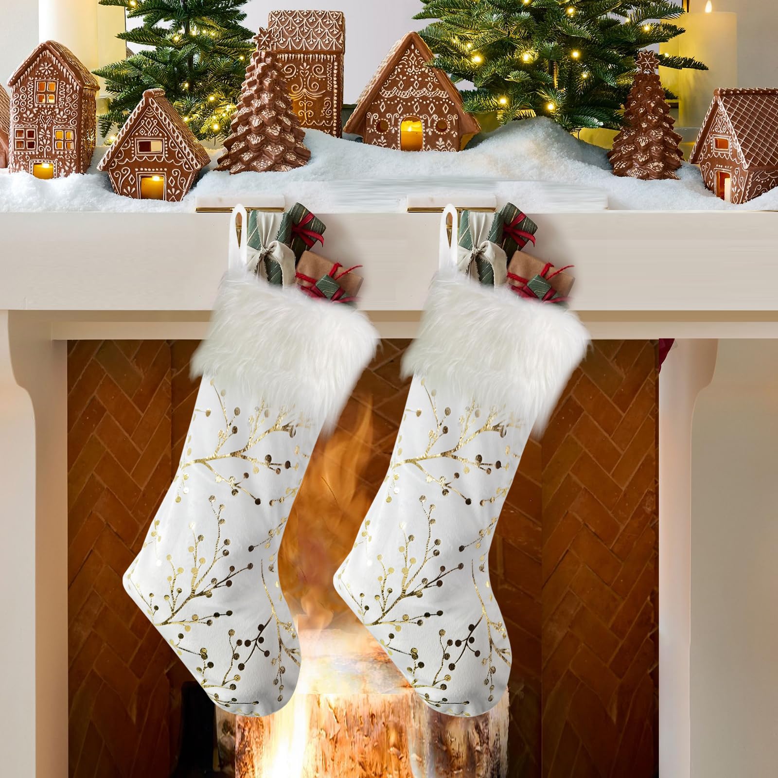 Amazon.com: Leisuremix Christmas Stockings 2 Pack Gold White Xmas ...
