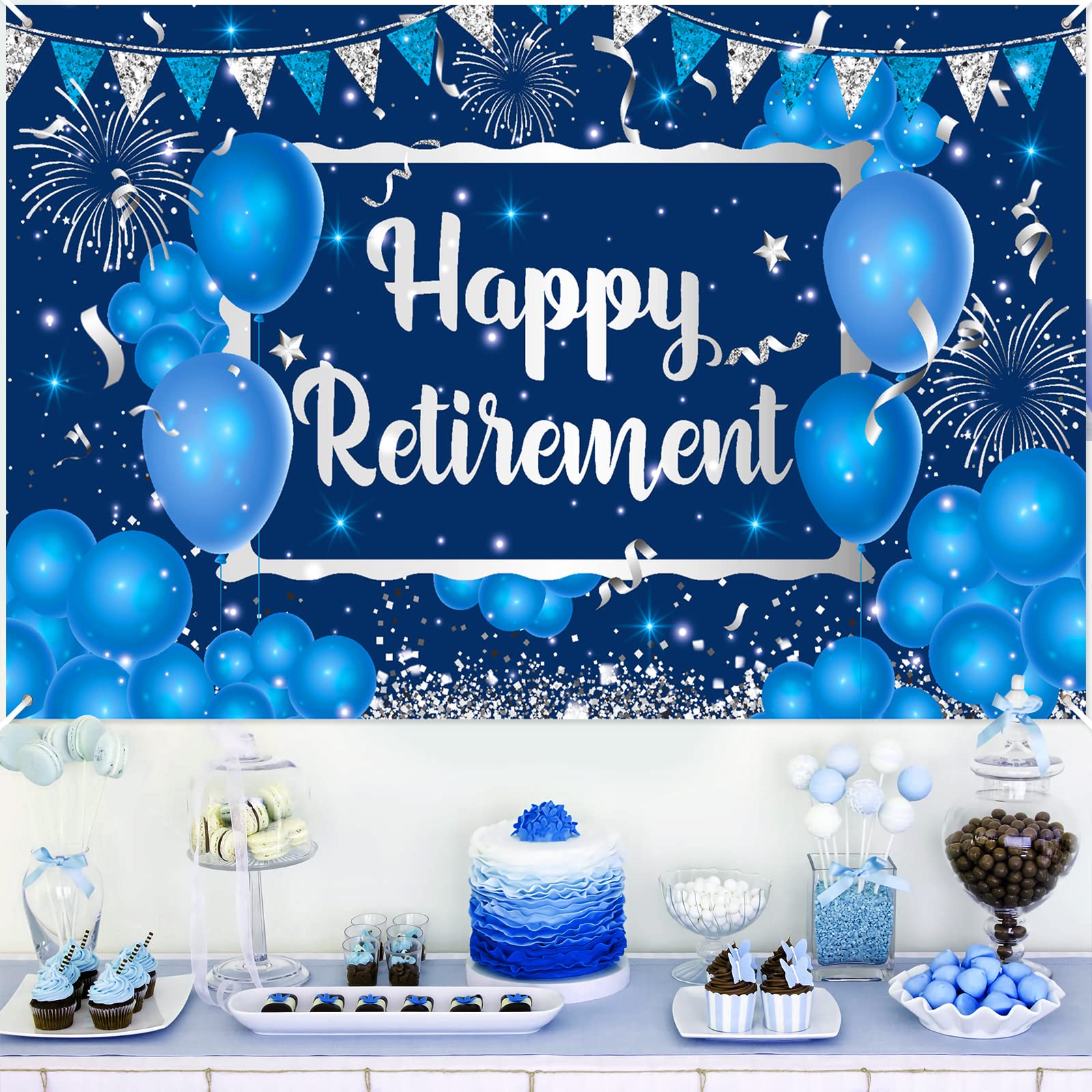 Snapklik.com : Navy Blue Silver Retirement Banner - Happy Retirement ...