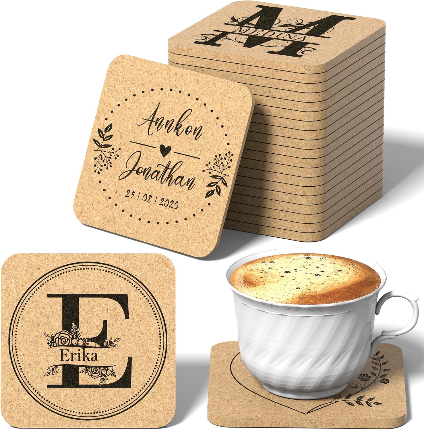 Amazon.com: 30-100 Pcs Custom Cork Coasters for Drinks, Engraved with ...