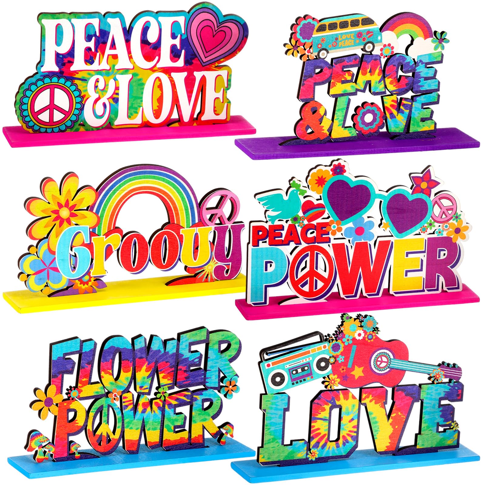 Amazon.com: Geetery 6 Pcs 60's Party Supplies Hippie Party Supplies 60s ...