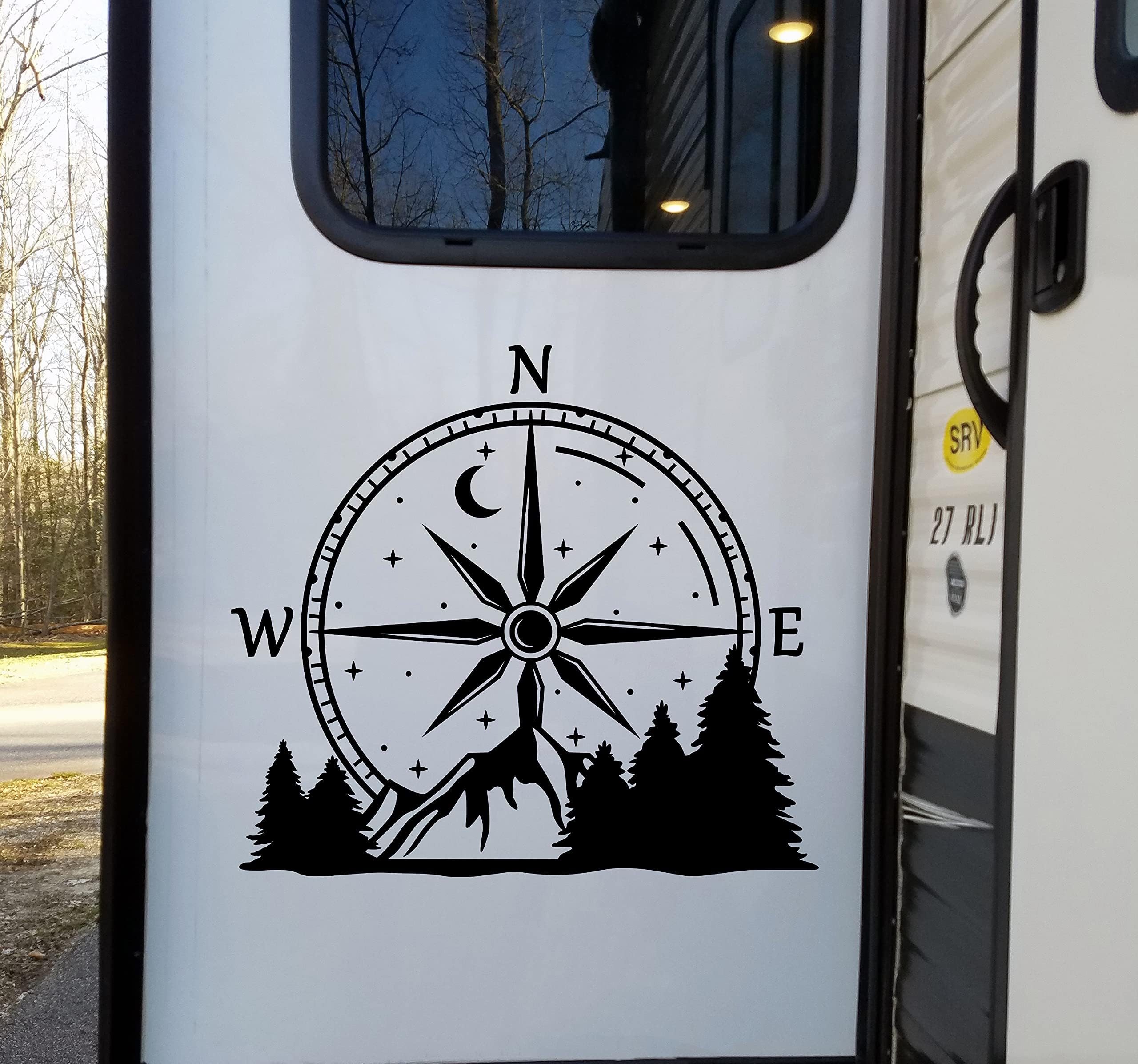 Amazon.com: Compass Rose Mountain Vinyl Decal V1 - Forest Moon Stars ...