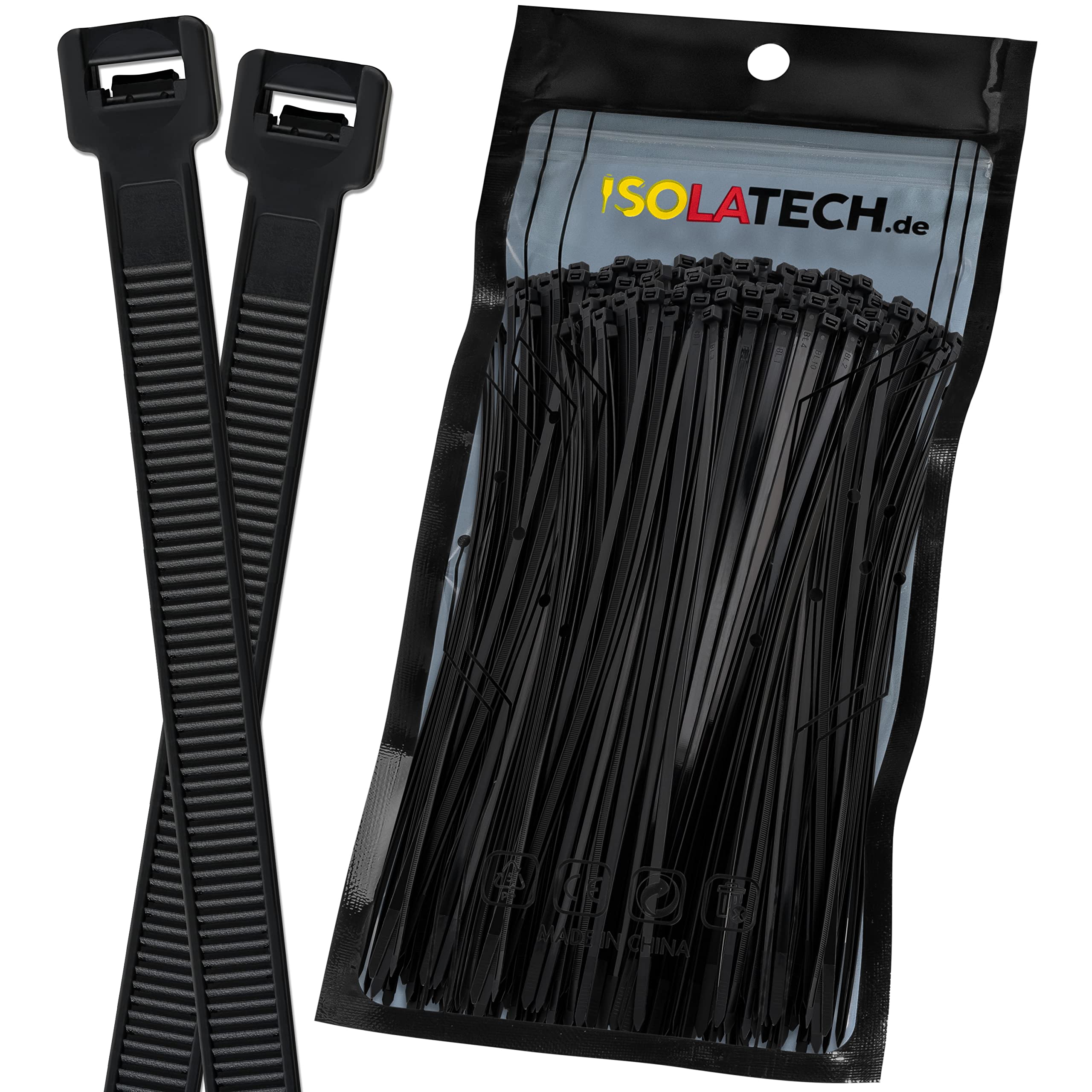 ISOLATECH Cable Ties Black UV Resistant Pack of 1000 450 mm x 7.6 mm ...
