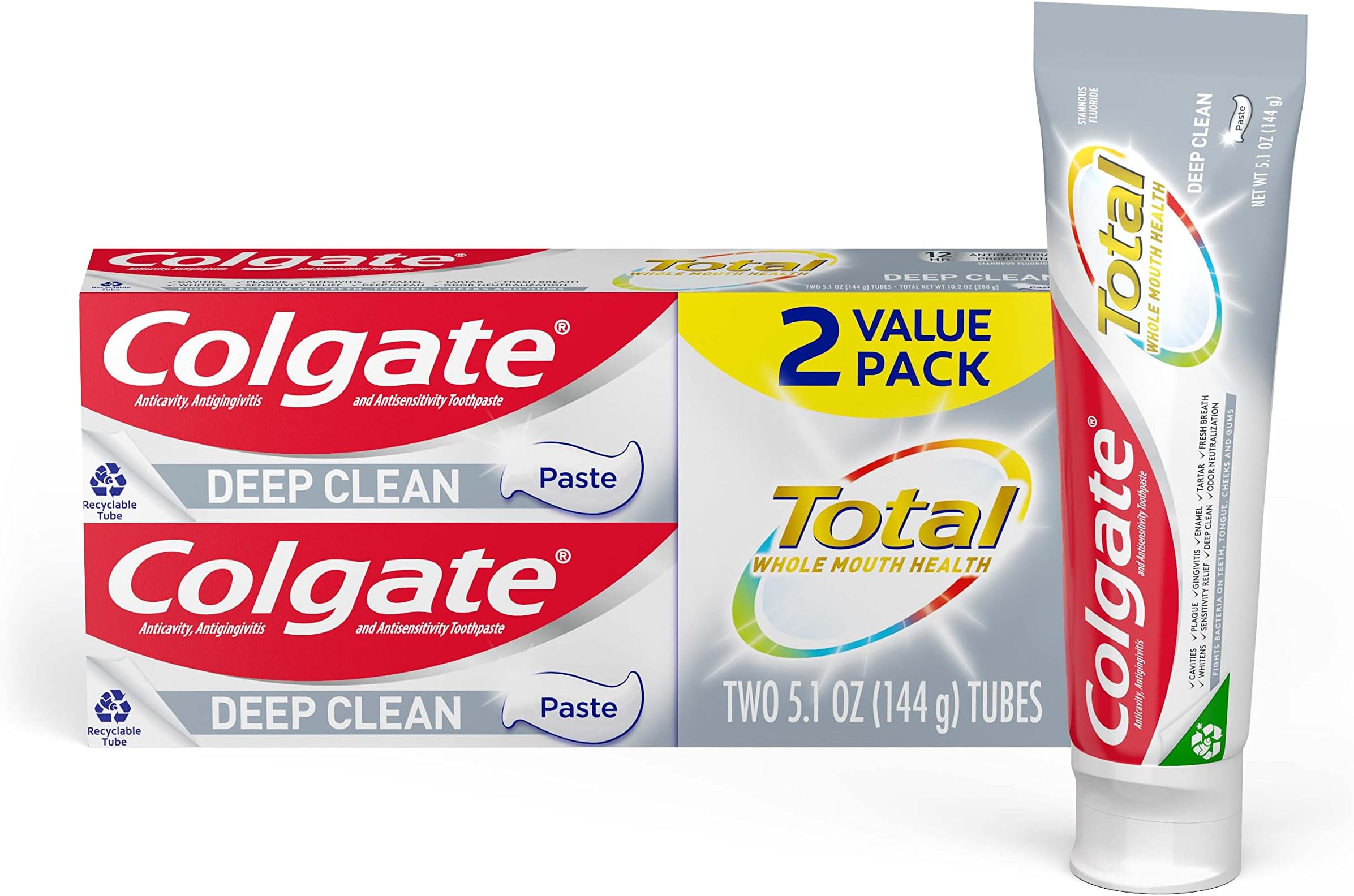 Amazon.com : Colgate Total Deep Clean Toothpaste, Mint Toothpaste, 5.1 ...