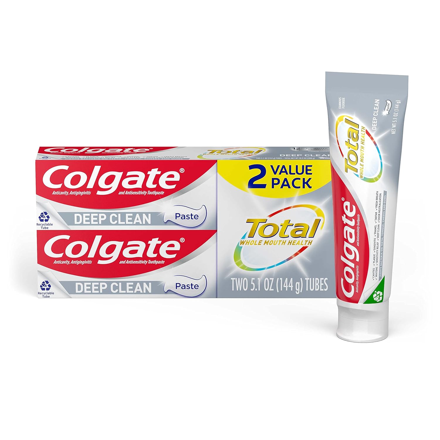 Amazon.com : Colgate Total Deep Clean Toothpaste, Mint Toothpaste, 5.1 ...