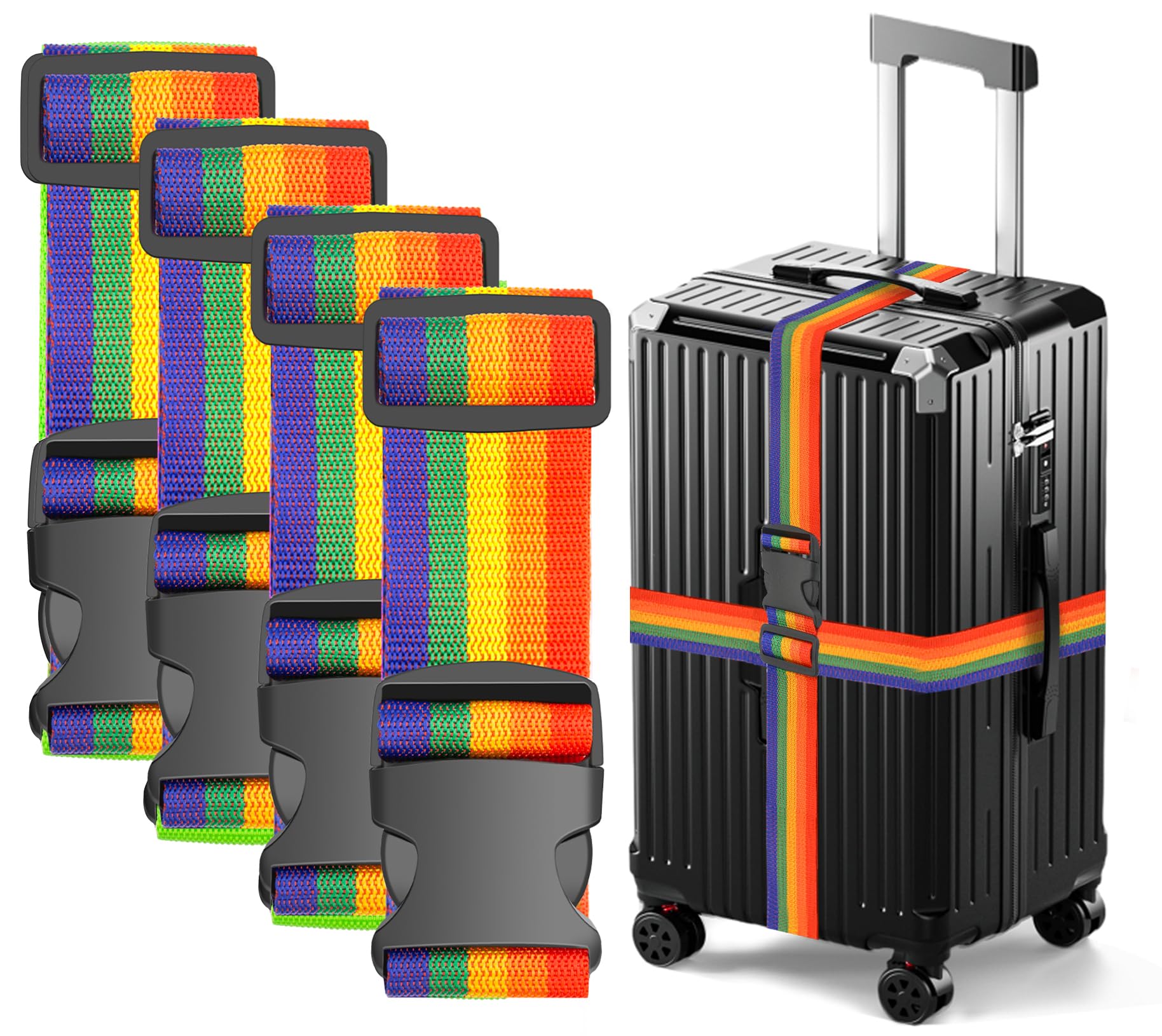 Ninmaofly 4 Pcs Luggage Straps, Adjustable Suitcase Straps, Heavy Duty ...