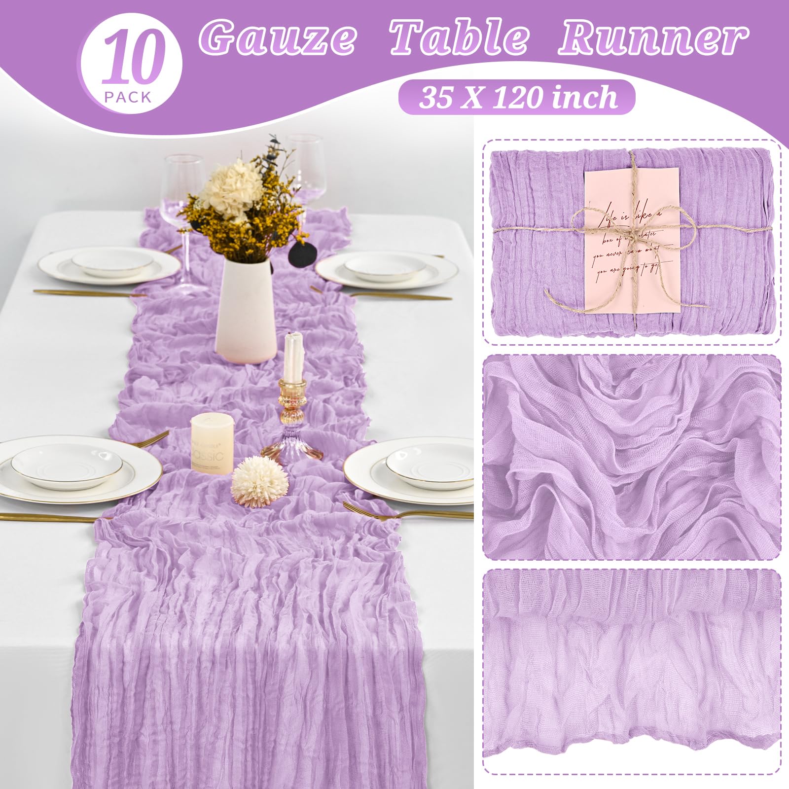 Snapklik.com : 10 Pcs Lilac Cheesecloth Table Runner 10FT, Gauze Table ...