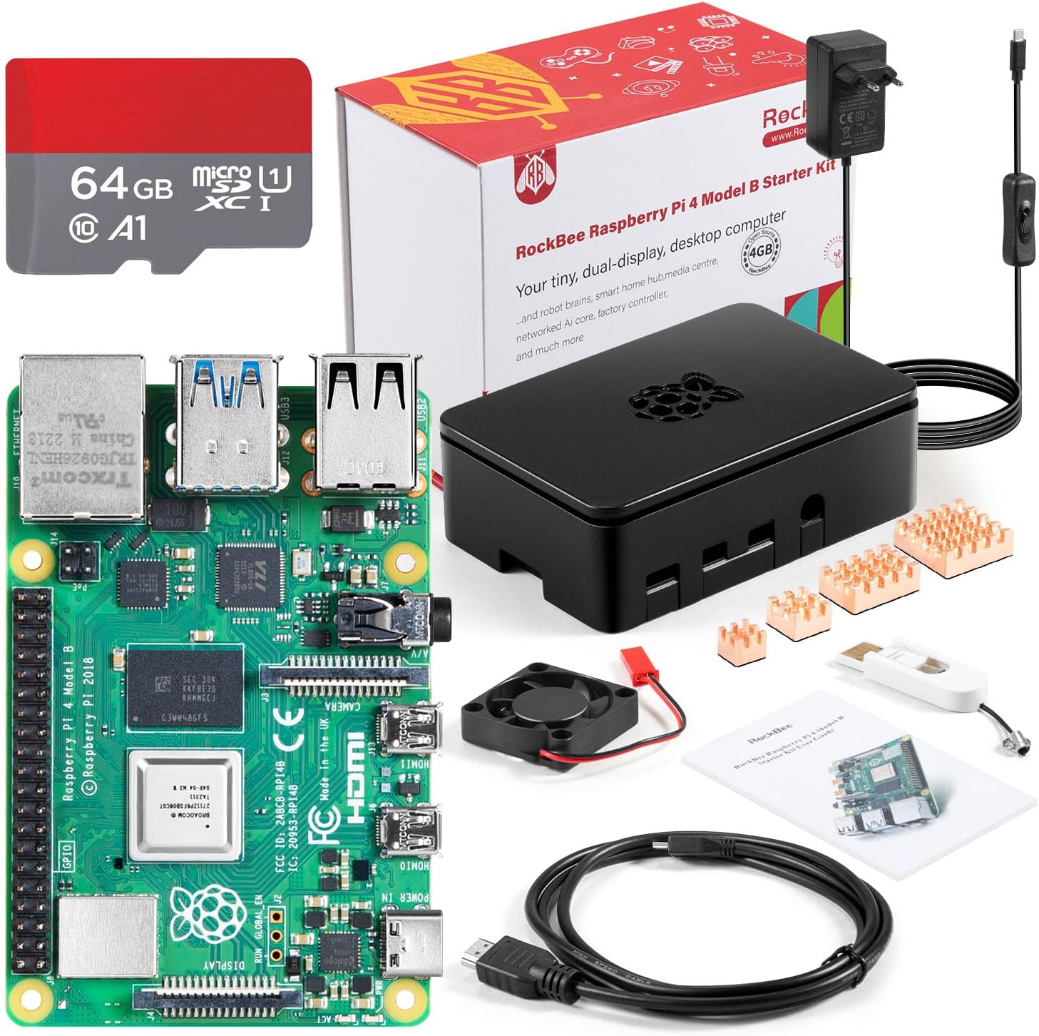 Amazon.com: RockBee Raspberry Pi 4 Model B 8GB RAM Starter Kit, 5V 4A ...