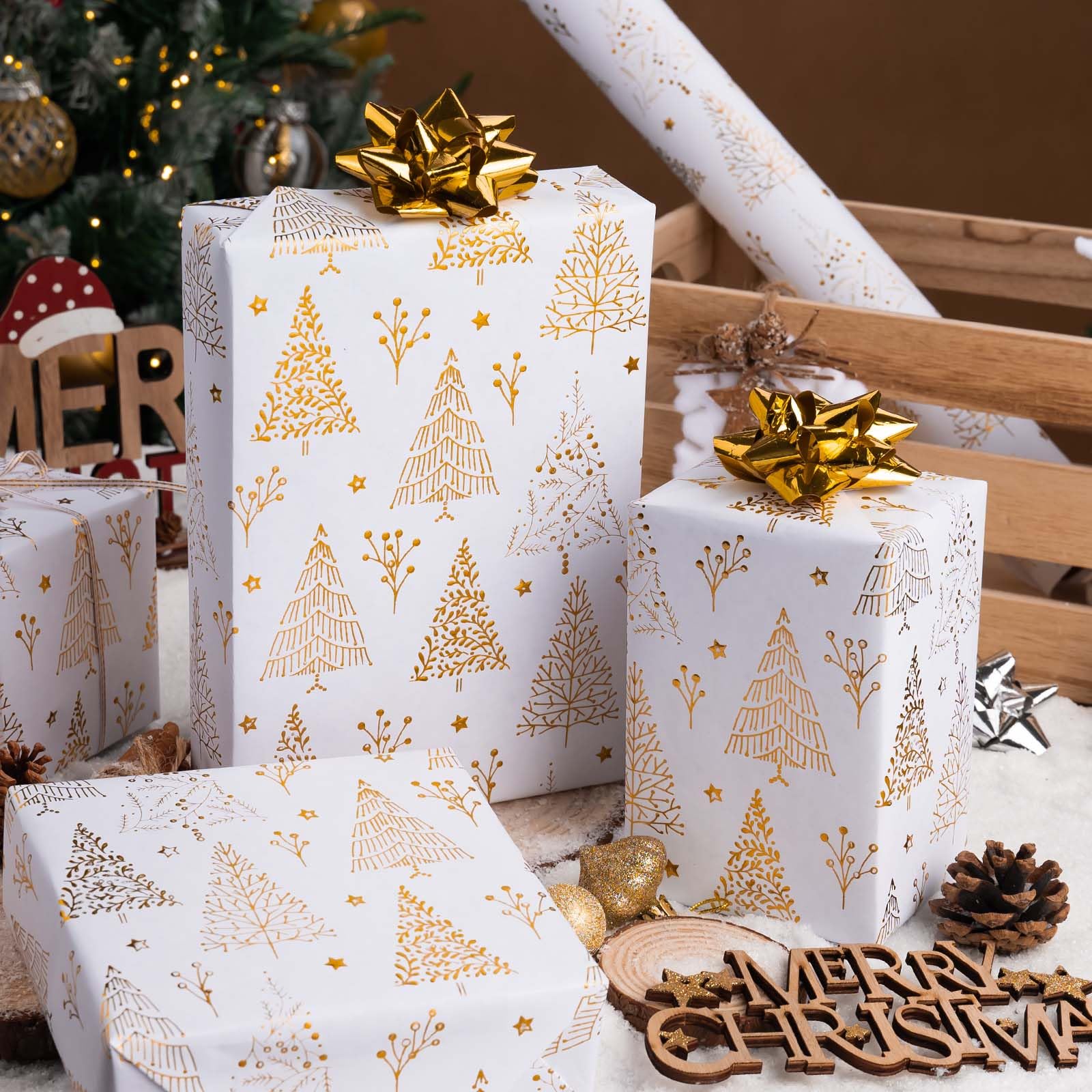 White Christmas Wrapping Paper Roll Kraft Jumbo Rolled Gift Wrap