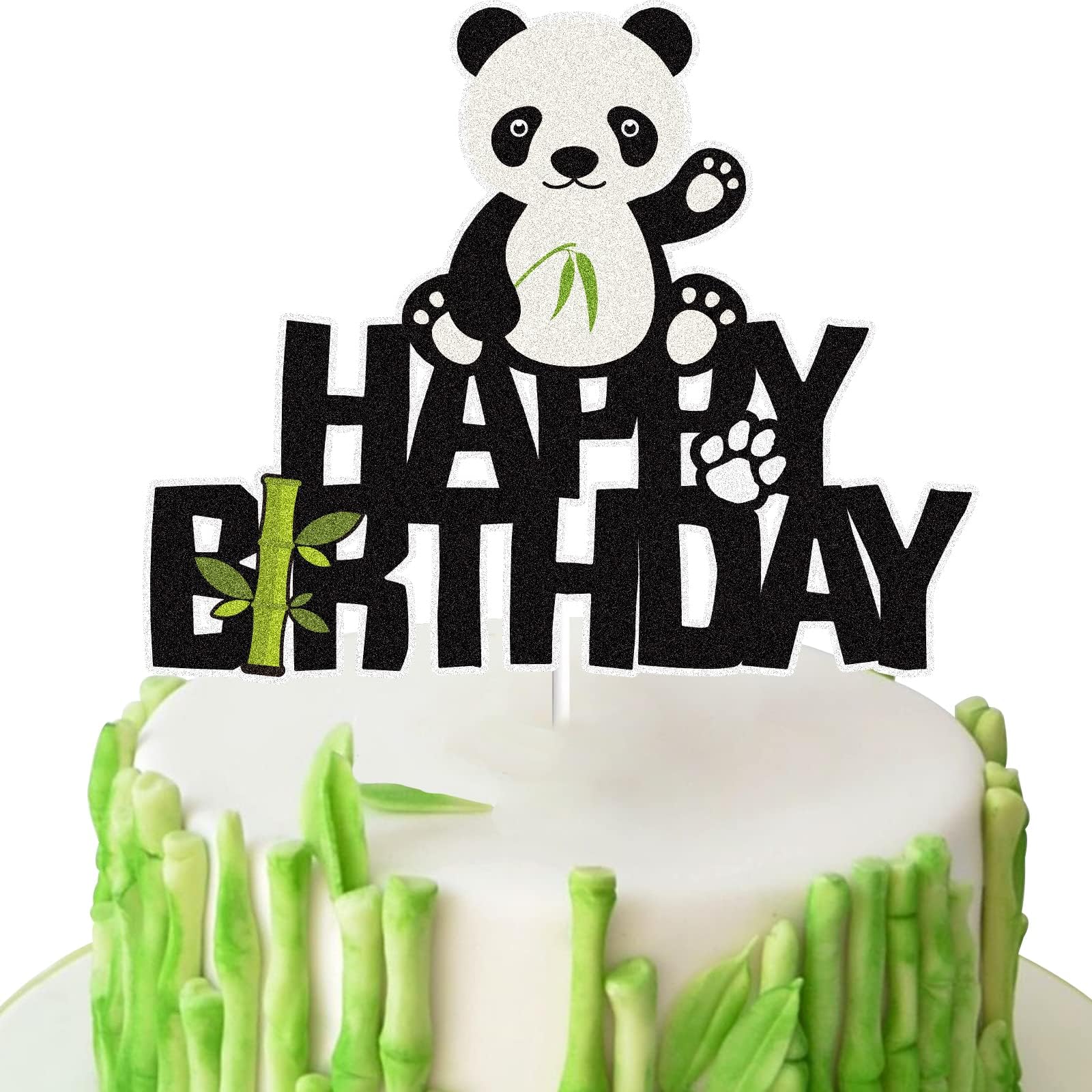 Buy LINGBOOM Black Bamboo Cake Topper, Panda Happy Birthday, 1 Piece ...