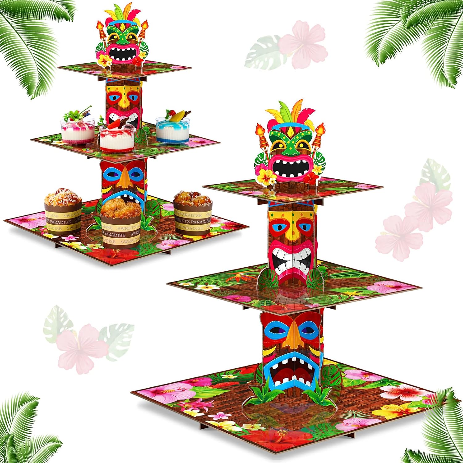 Zopeal 3 Tier Hawaiian Cupcake Stand Tiki Torch Cupcake Holder Luau ...