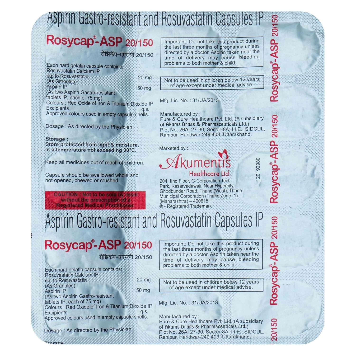 Rosycap-Asp 20/150 -Strip of 15 Capsules : Amazon.in: Health & Personal Care