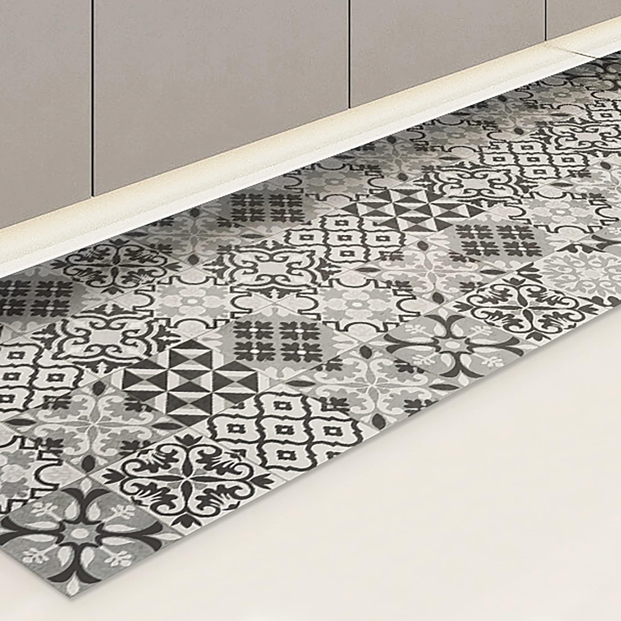 CREARREDA Rug Runner - Kitchen Runner 120 x 50 cm Grey Tiles Vinyl Non ...
