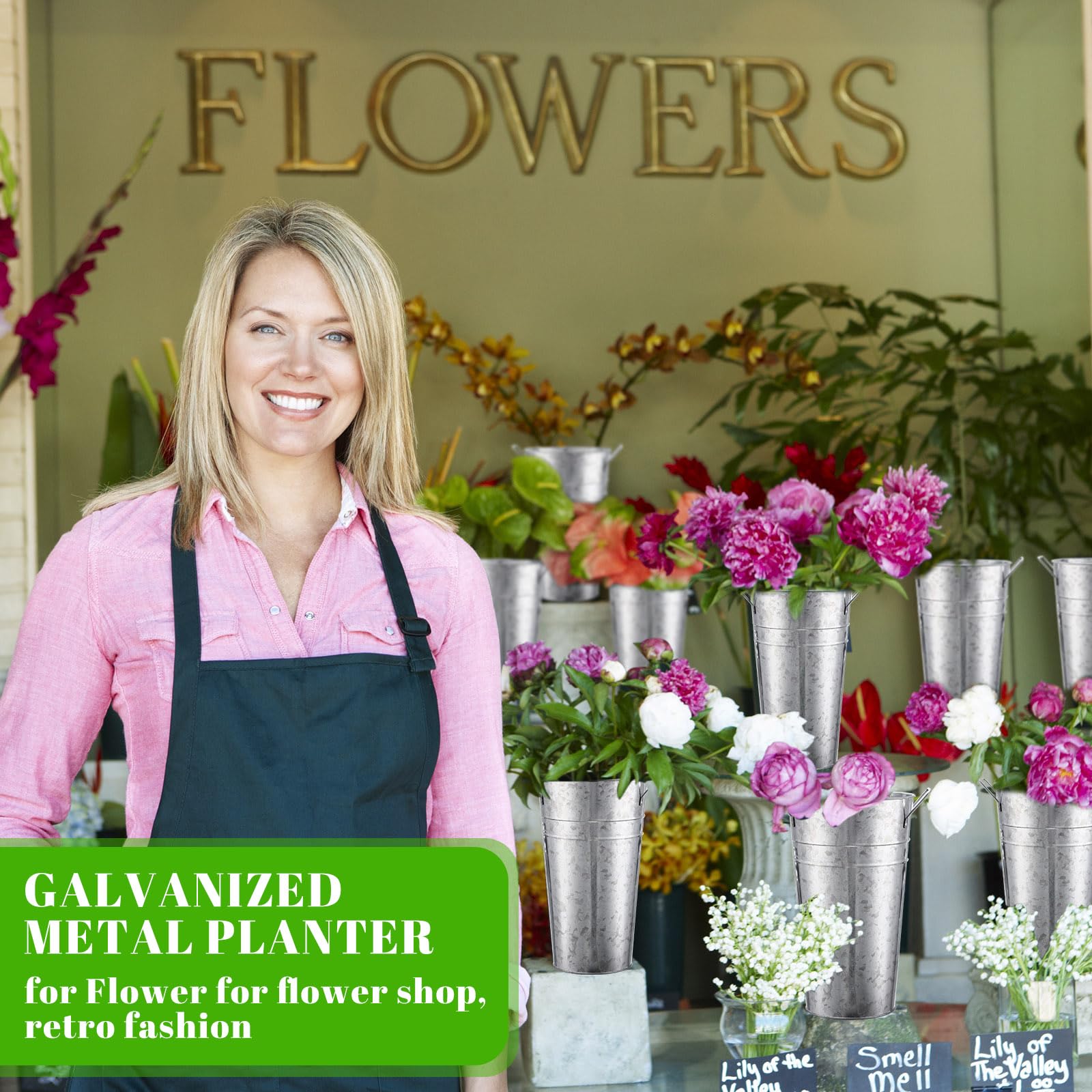 12 Pcs 12 in Galvanized Metal Vase with Handle Vintage Galvanized ...