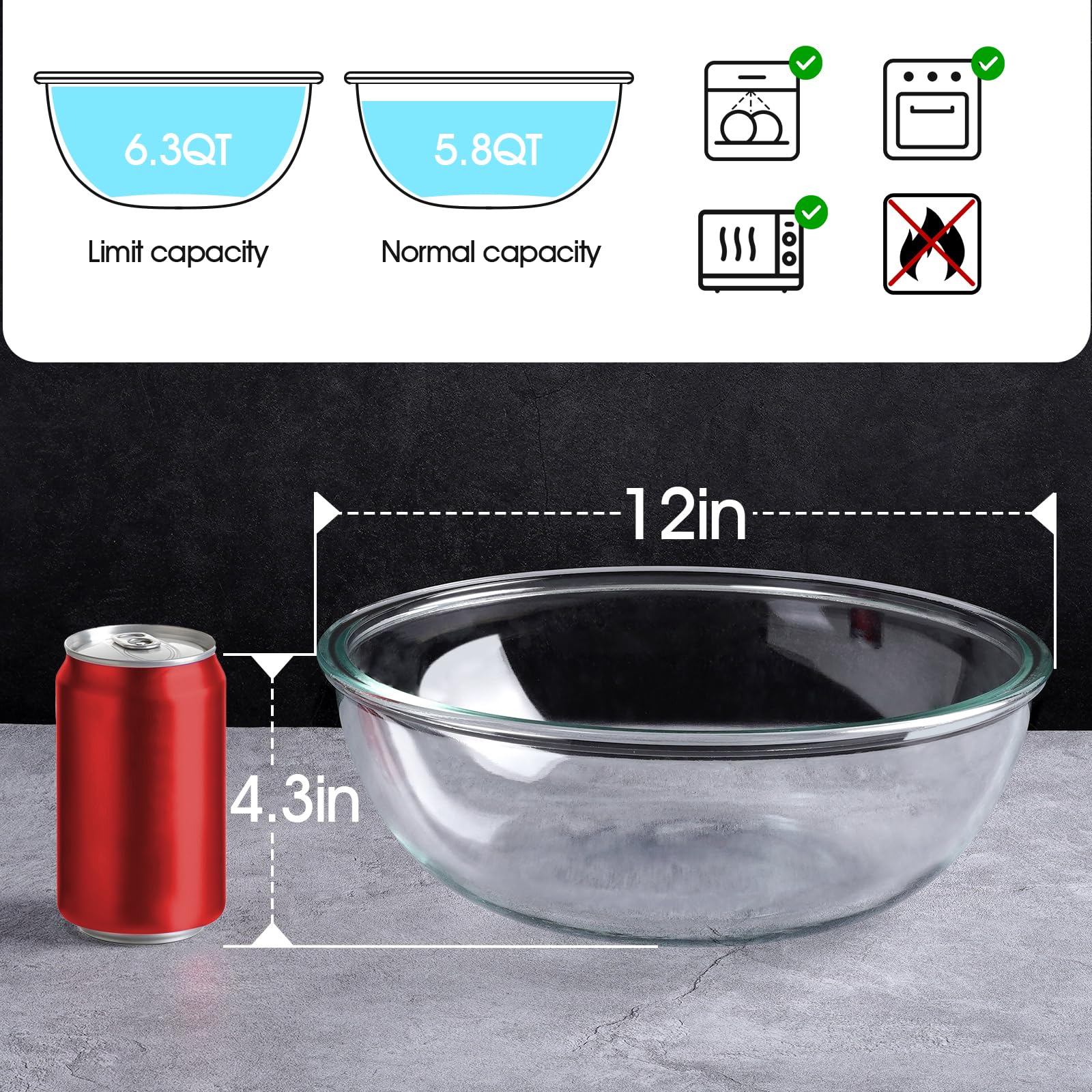 Snapklik.com : 64QT Large Glass Mixing Bowl, Large Salad Bowls, Big ...