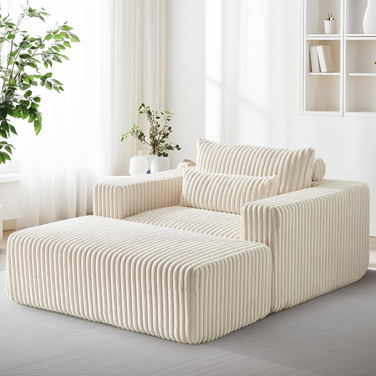 Amazon.com: 55" Oversize Corduroy Sponge Chaise Lounge with Ottoman ...