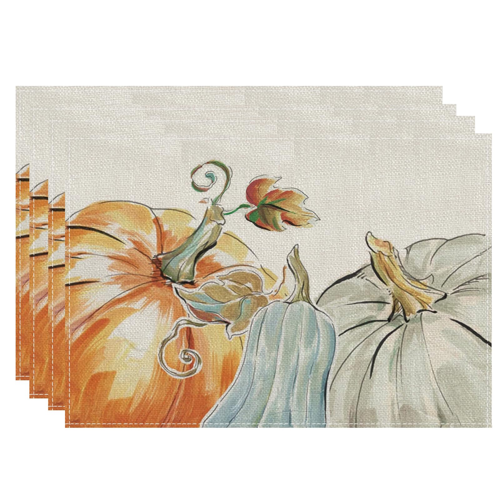 BOTB LIHM Fall Pumpkin Placemats Set of 4 Thanksgiving Autumn Table ...