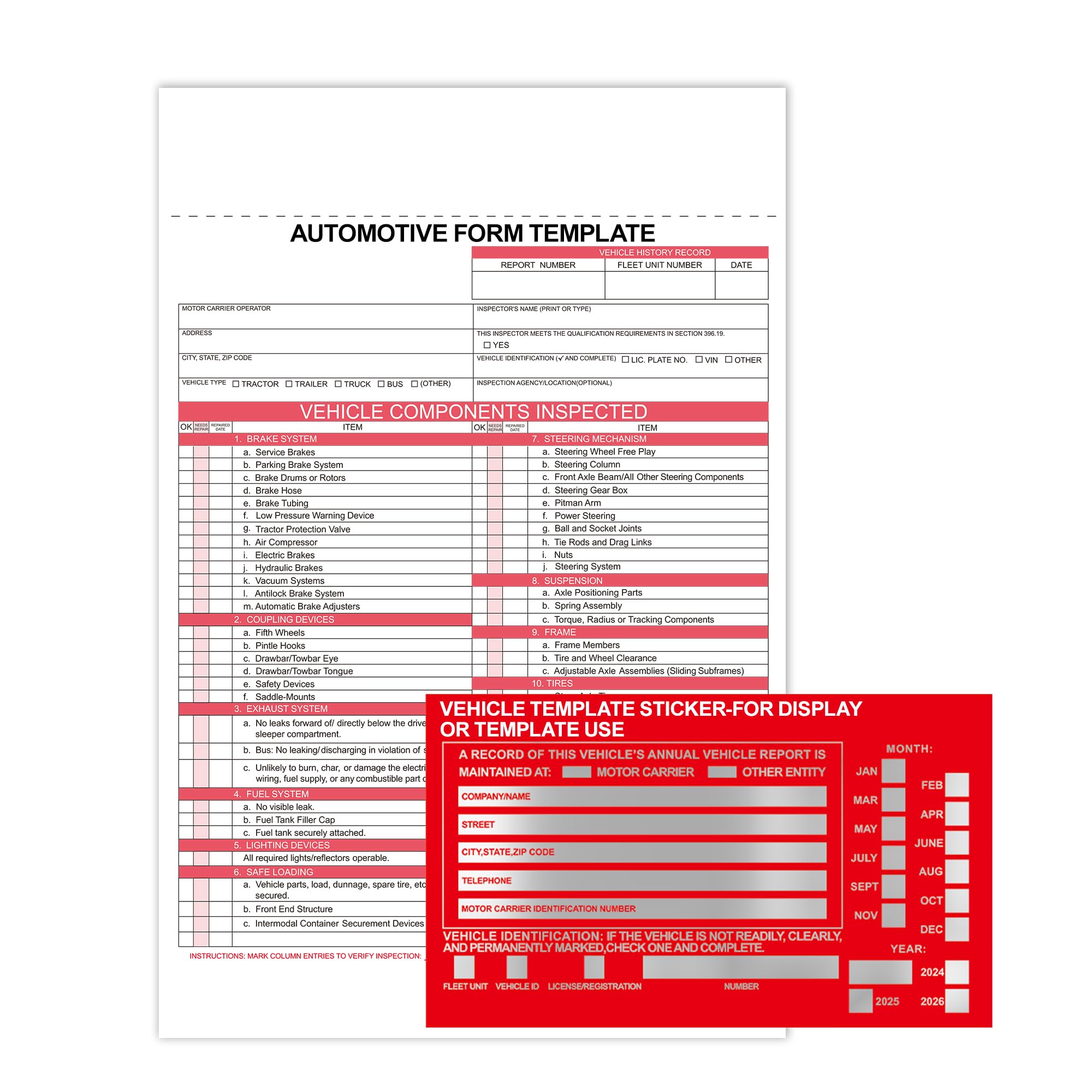 Snapklik.com : Red Vehicle Form Template Sticker,5 Sets Vehicle ...