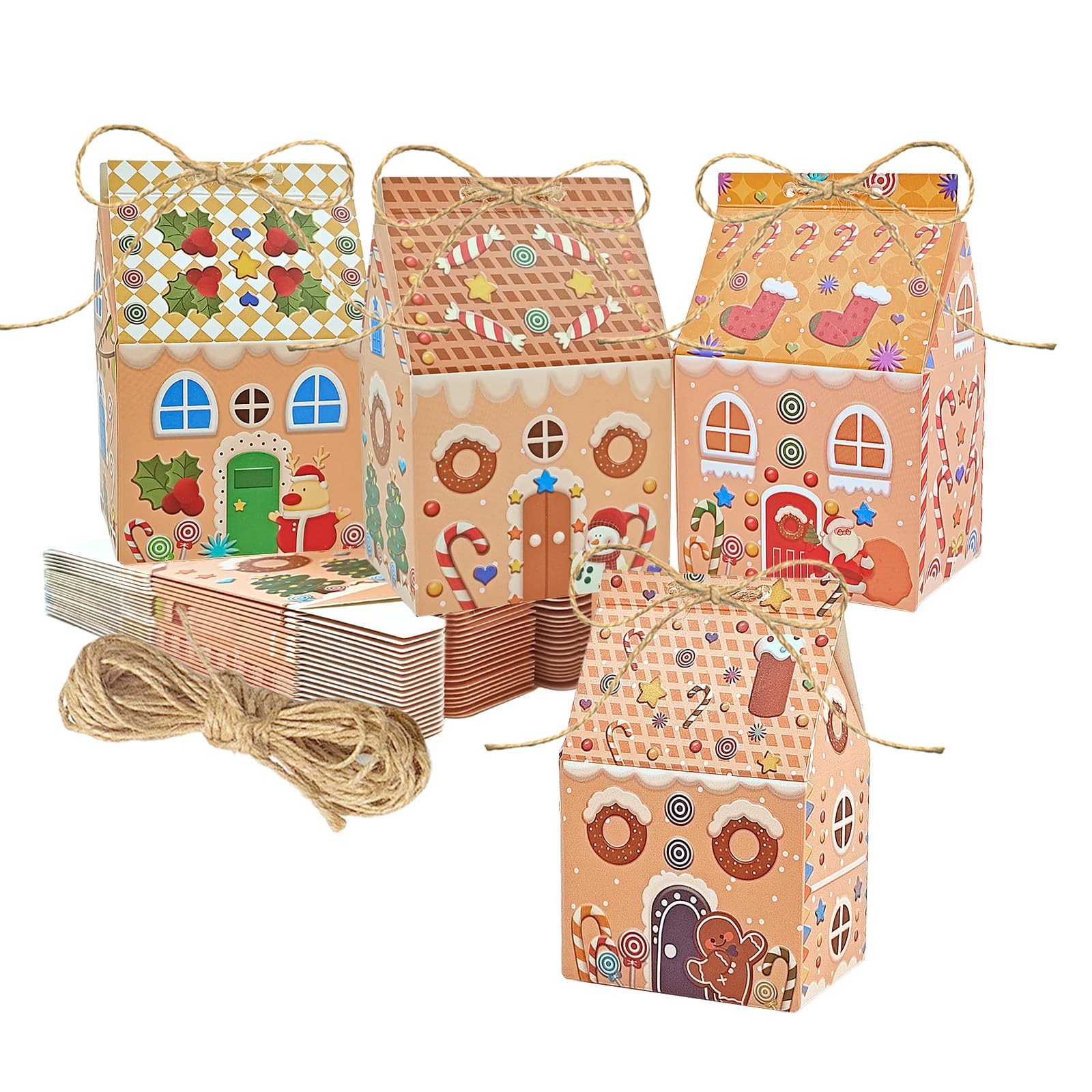 24 Pcs Christmas Party Gift Boxes, House Shape Kraft Paper Gift Boxes ...