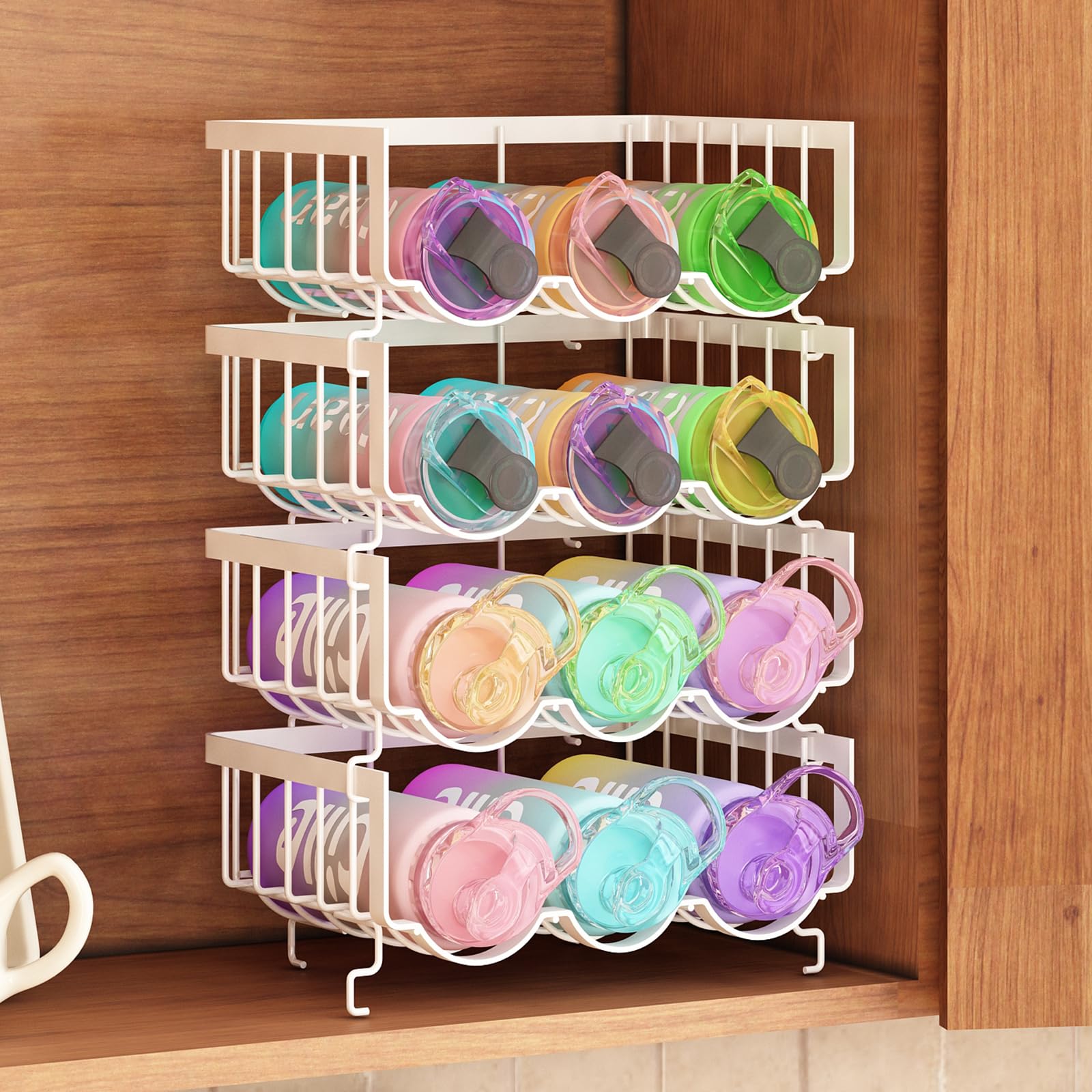4 Packs Stackable Water Bottle Organizer for Cabinet. Water Bottle ...