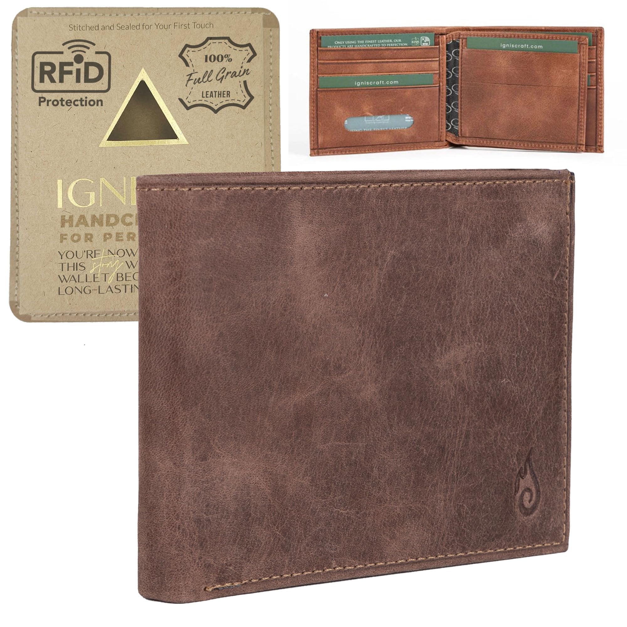Ignis Craft Hakiki Deri RFID Korumalı Minimalist Bifold, Ultra İnce Tasarımlı Güvenli Kart ...