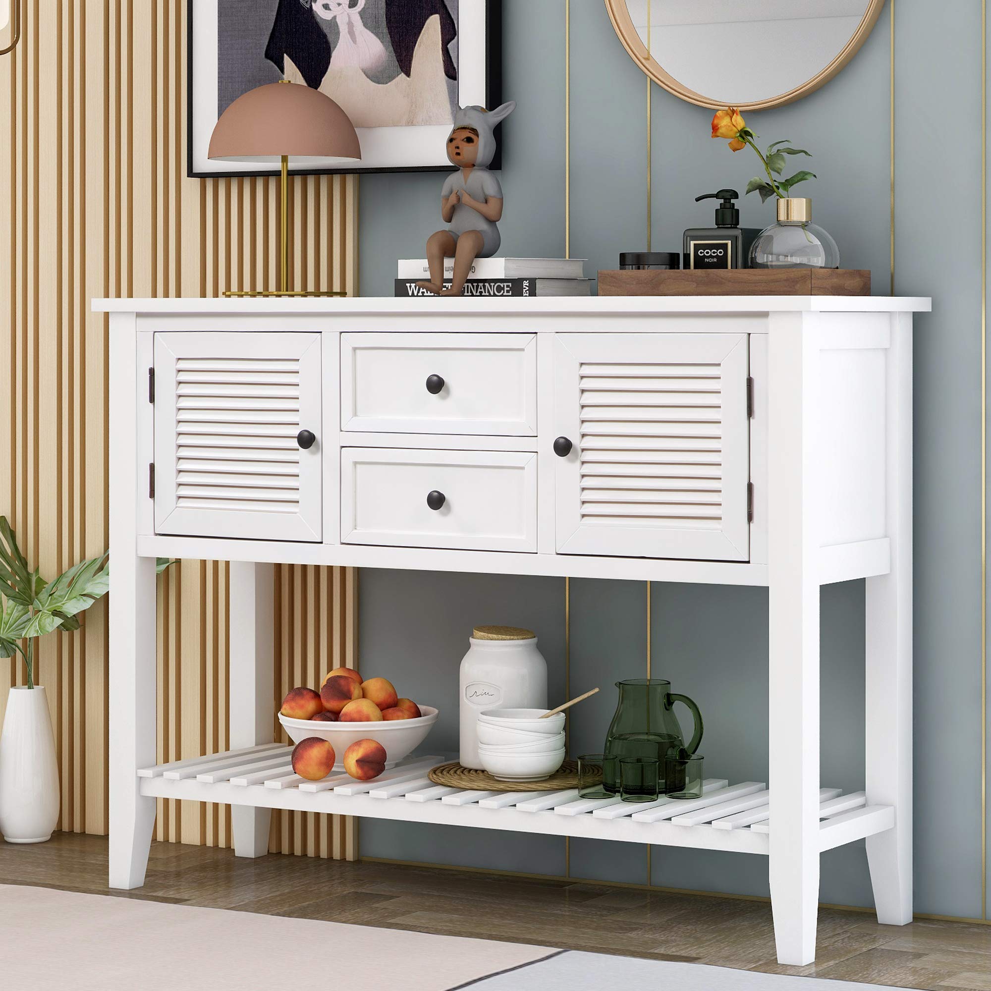 Buy Buffet Table Console Tables with Shutter Doors Two Storage Drawers ...