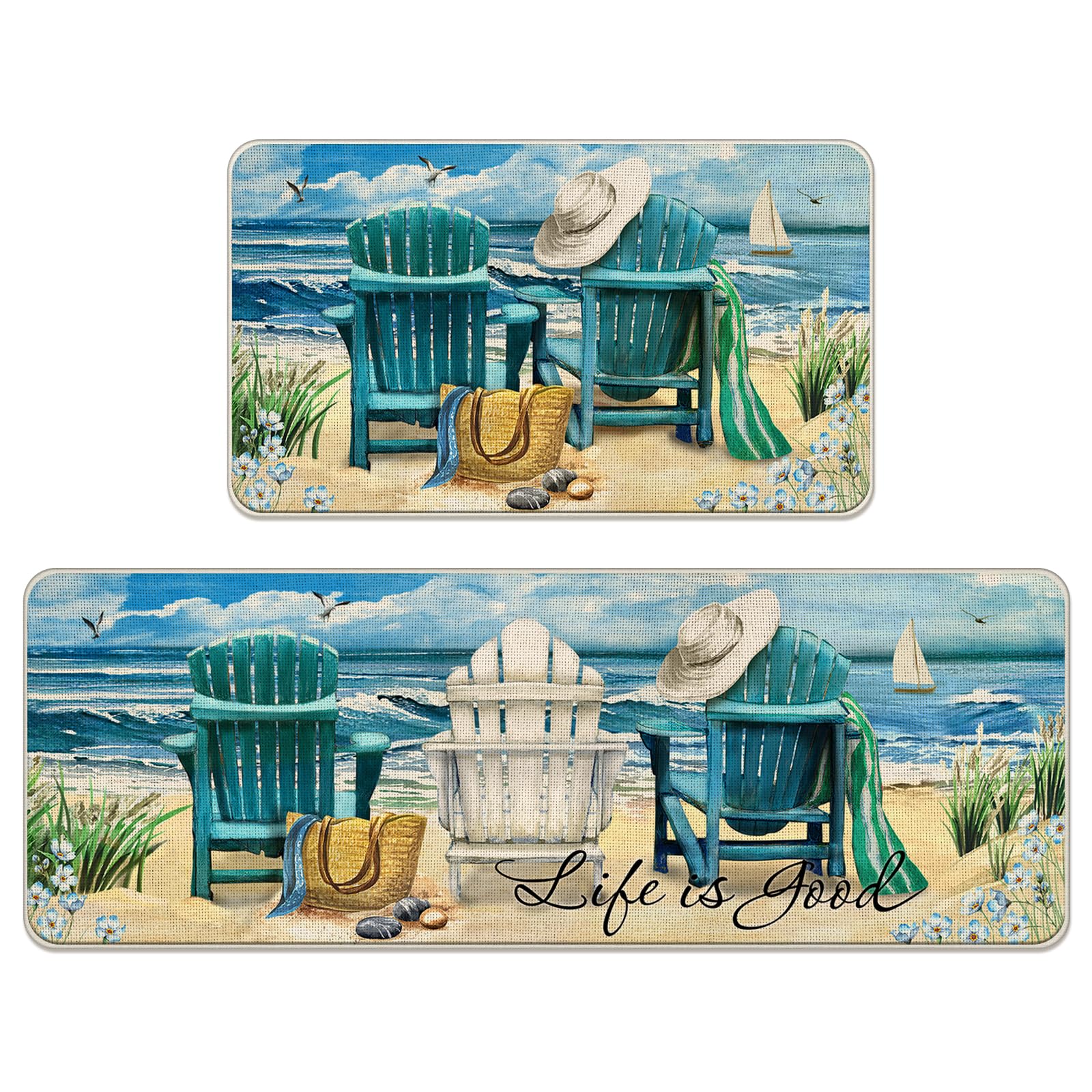 Amazon.com: Tailus Summer Blue Sea Chairs Beach Decorative Kitchen Rugs ...
