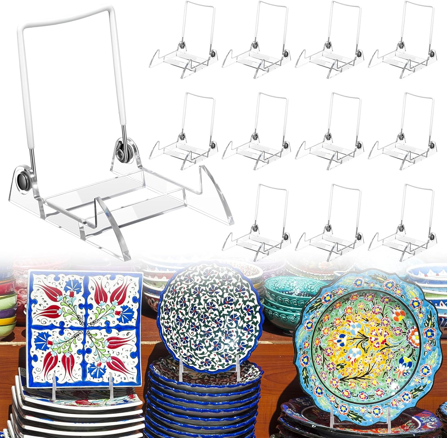 Amazon.com: DoubleFill 12 Pcs Acrylic Plate Stand Adjustable White Wire ...