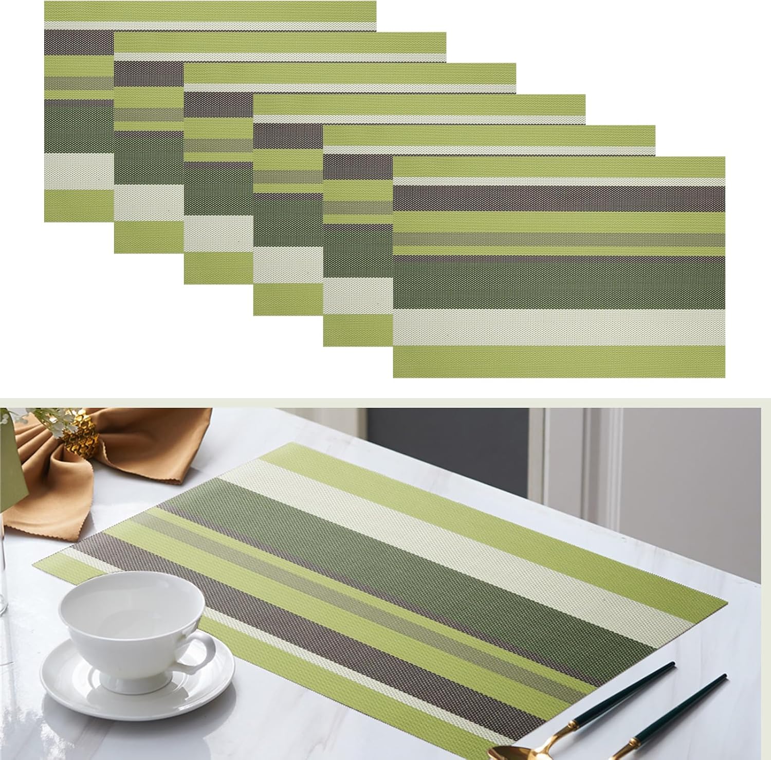 Amazon.com: Elistonie Set of 6 Colorful Striped Vinyl Placemats Heat ...
