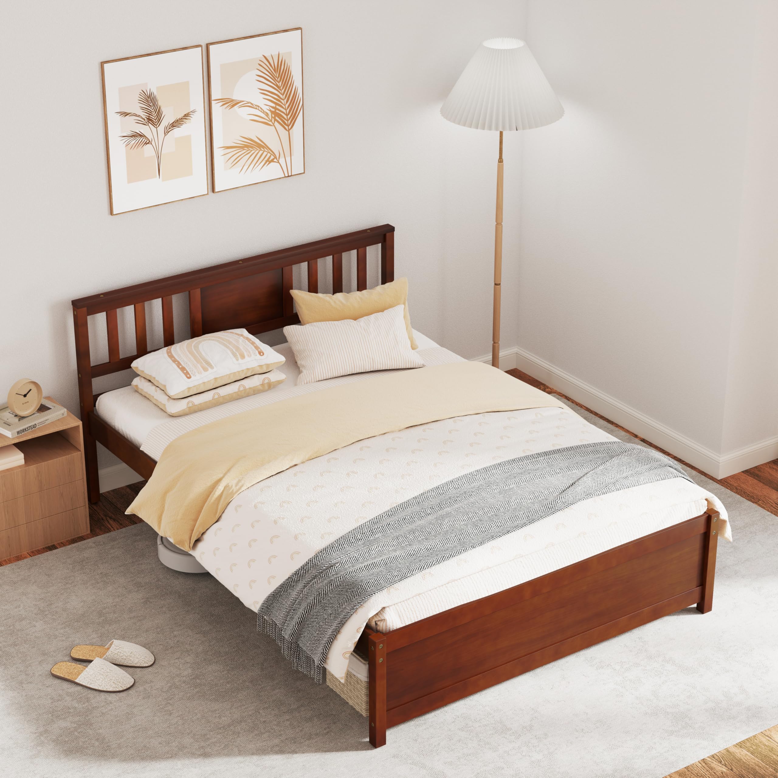 Amazon.com: KOMFOTT Full Wood Platform Bed Frame with Headboard, Solid ...