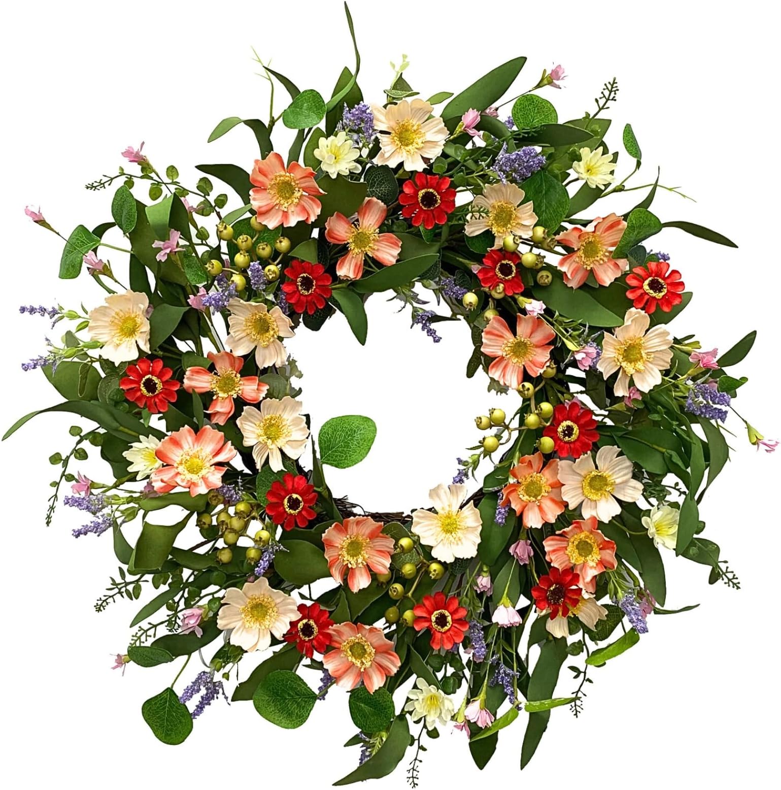 Amazon.com: JINGHONG Artificial Spring Wreath 24 Inch Spring Front Door ...