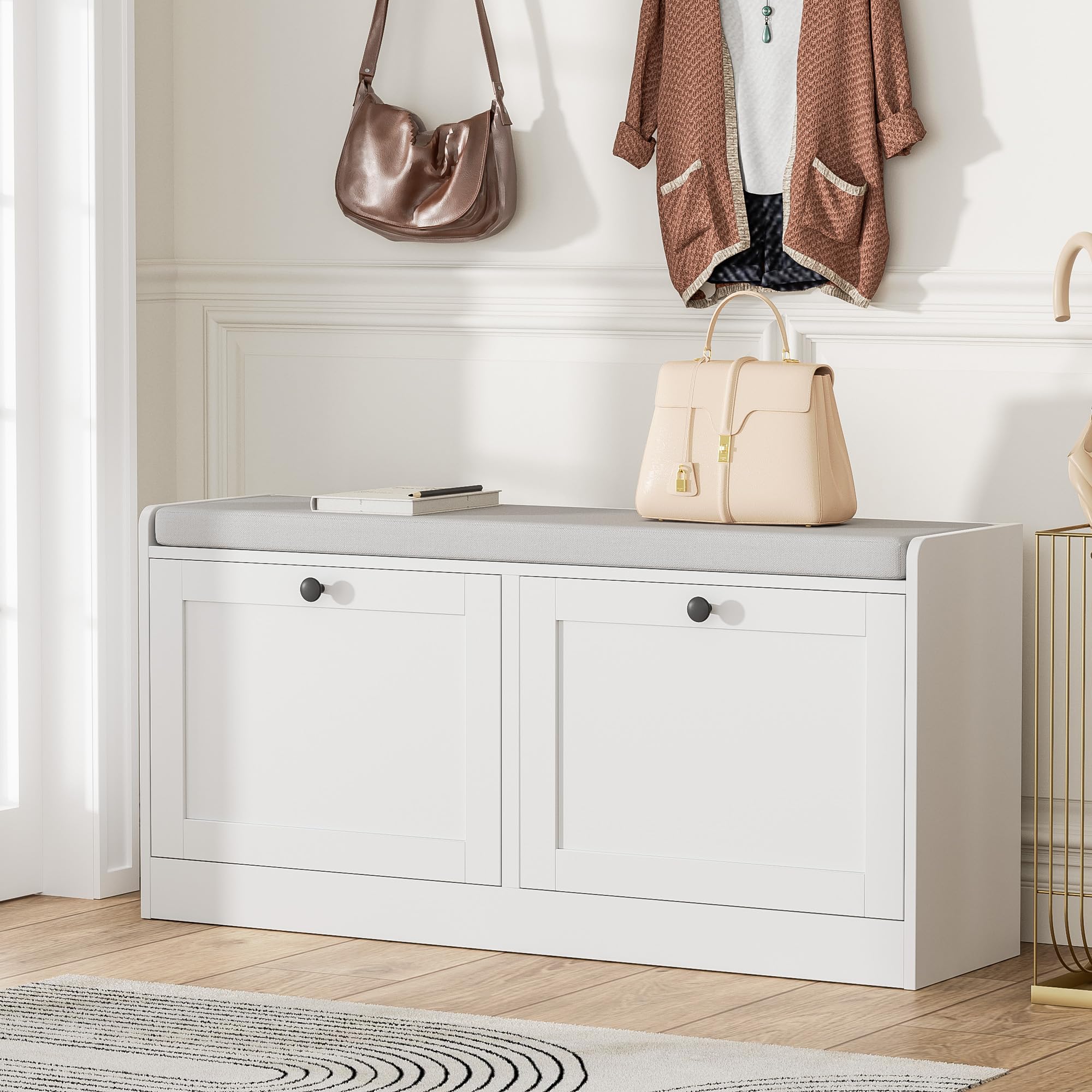 Amazon.com: MHOM White Shoe Bench, Modern Entryway Bench with 2 Flip ...