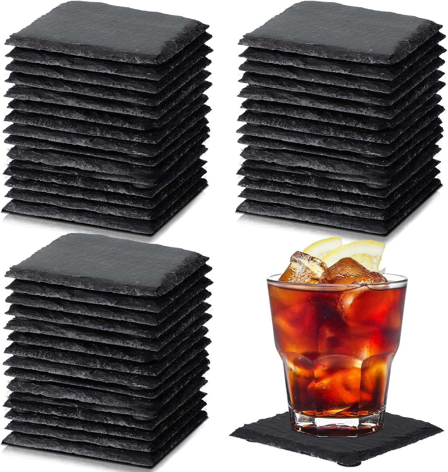 Amazon.com: 70 Pack 4 x 4 Inch Slate Coasters Bulk, Black Square Slate ...