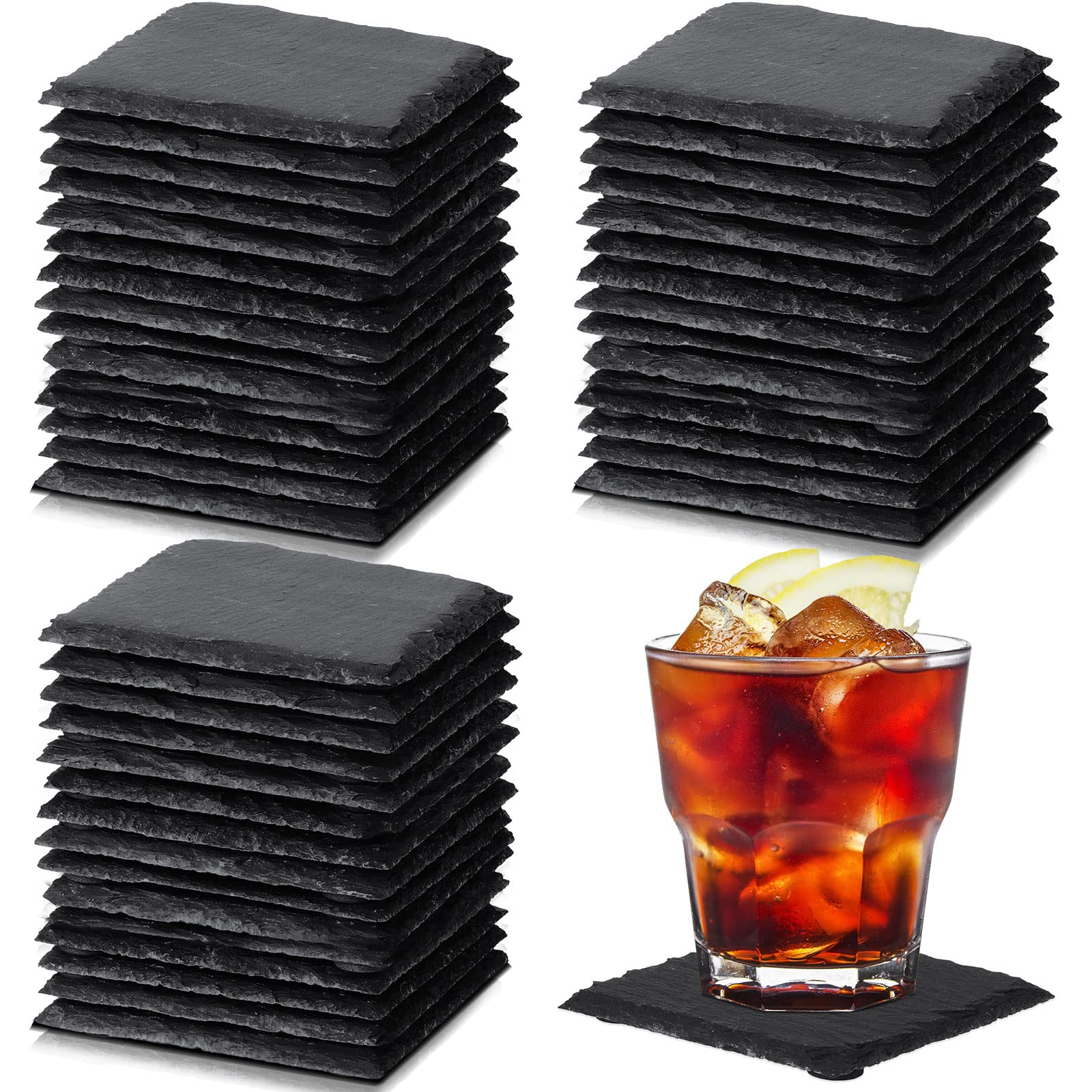 Amazon.com: 70 Pieces 4 x 4 Inch Slate Coasters Bulk, Black Square ...