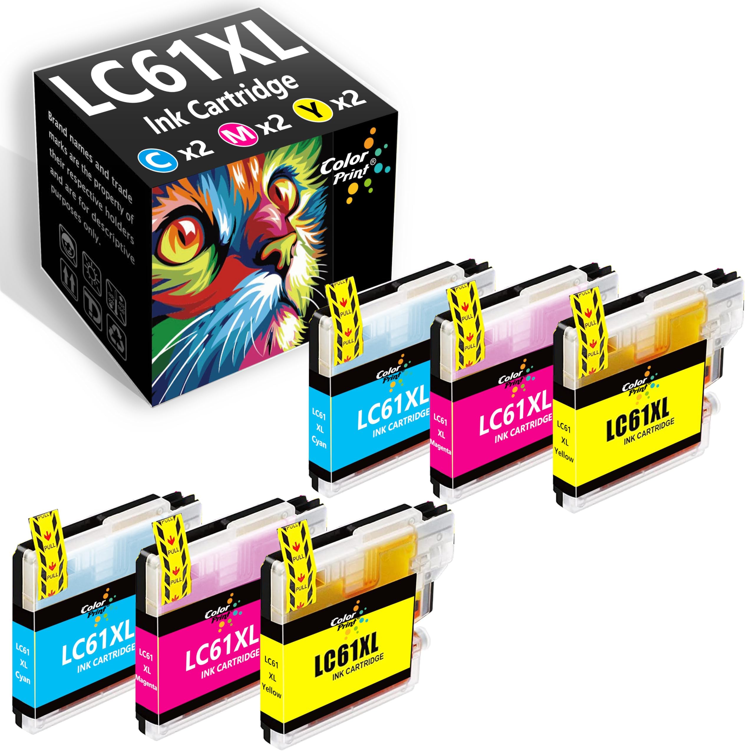 Amazon.com: COLOR PRINT Compatible LC 61 Cartridge Replacement for Brother LC61 LC61XL LC65 for ...