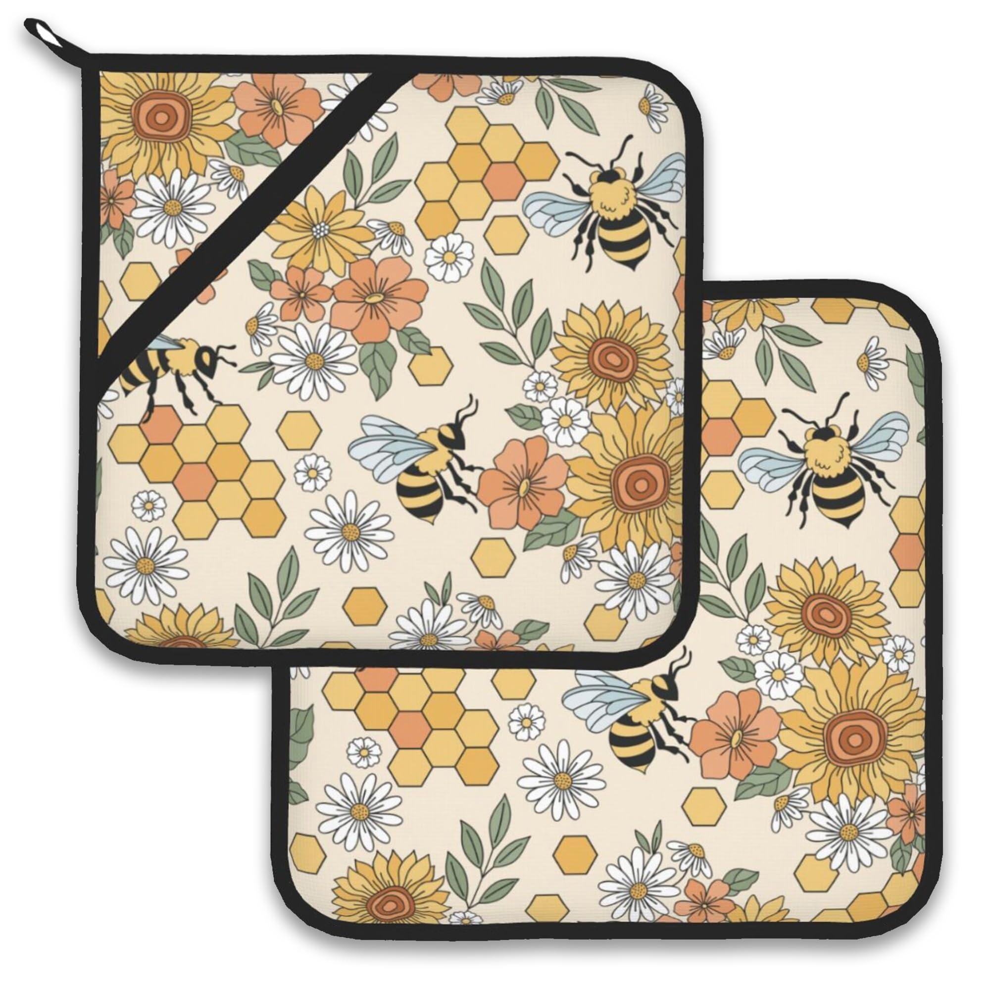 Amazon.com: Retro Groovy Flower Bee Honeycomb Pot Holder Set of 2,Heat ...